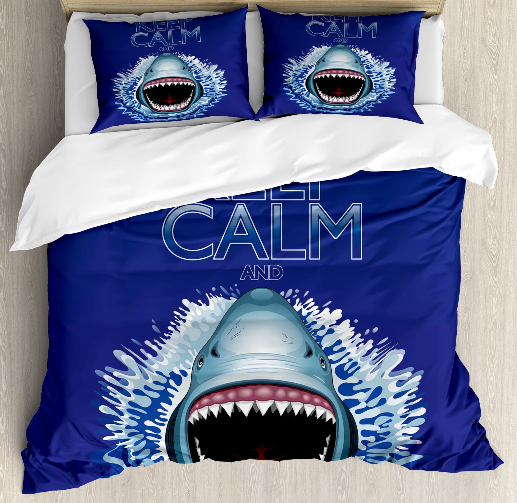 Sea Animals Duvet Cover Set, Keep Calm and Shark Attack Predators ...