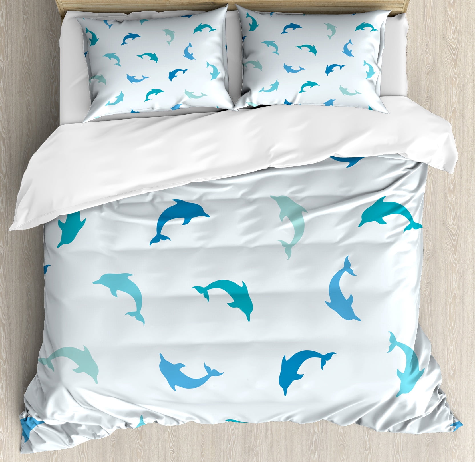 Sea Animals Duvet Cover Set, Leaping and Playing Dolphin Aquatic Life ...