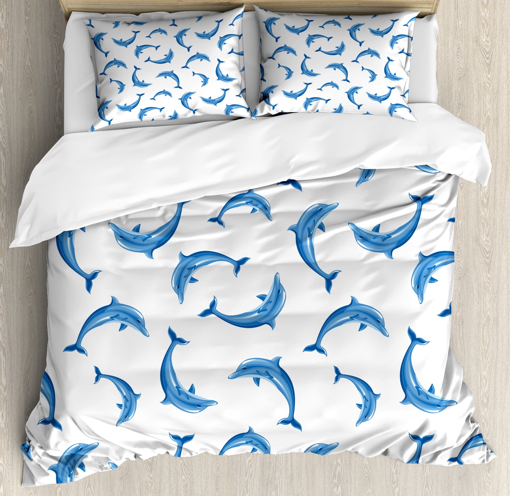 Sea Animals Duvet Cover Set, Pattern Dolphins Illustration Ornamental ...