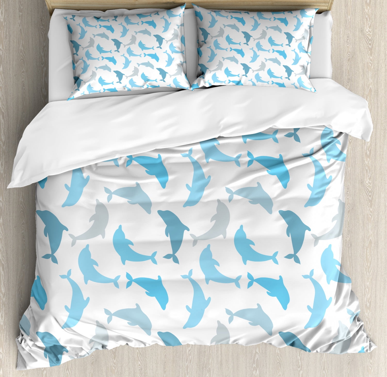 Sea Animals Duvet Cover Set Queen Size, Dolphin Fish Figures Underwater ...