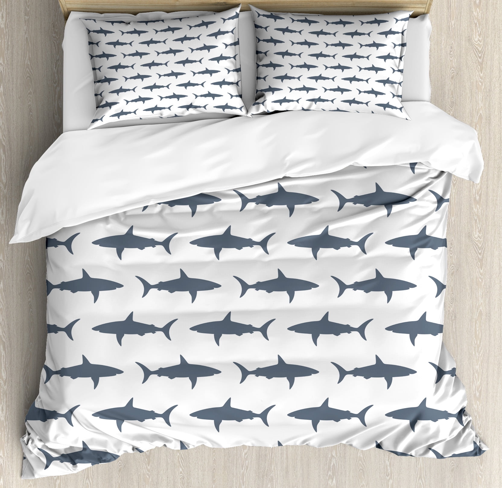 Sea Animals Duvet Cover Set, Sharks Swimming Horizontal Silhouettes ...