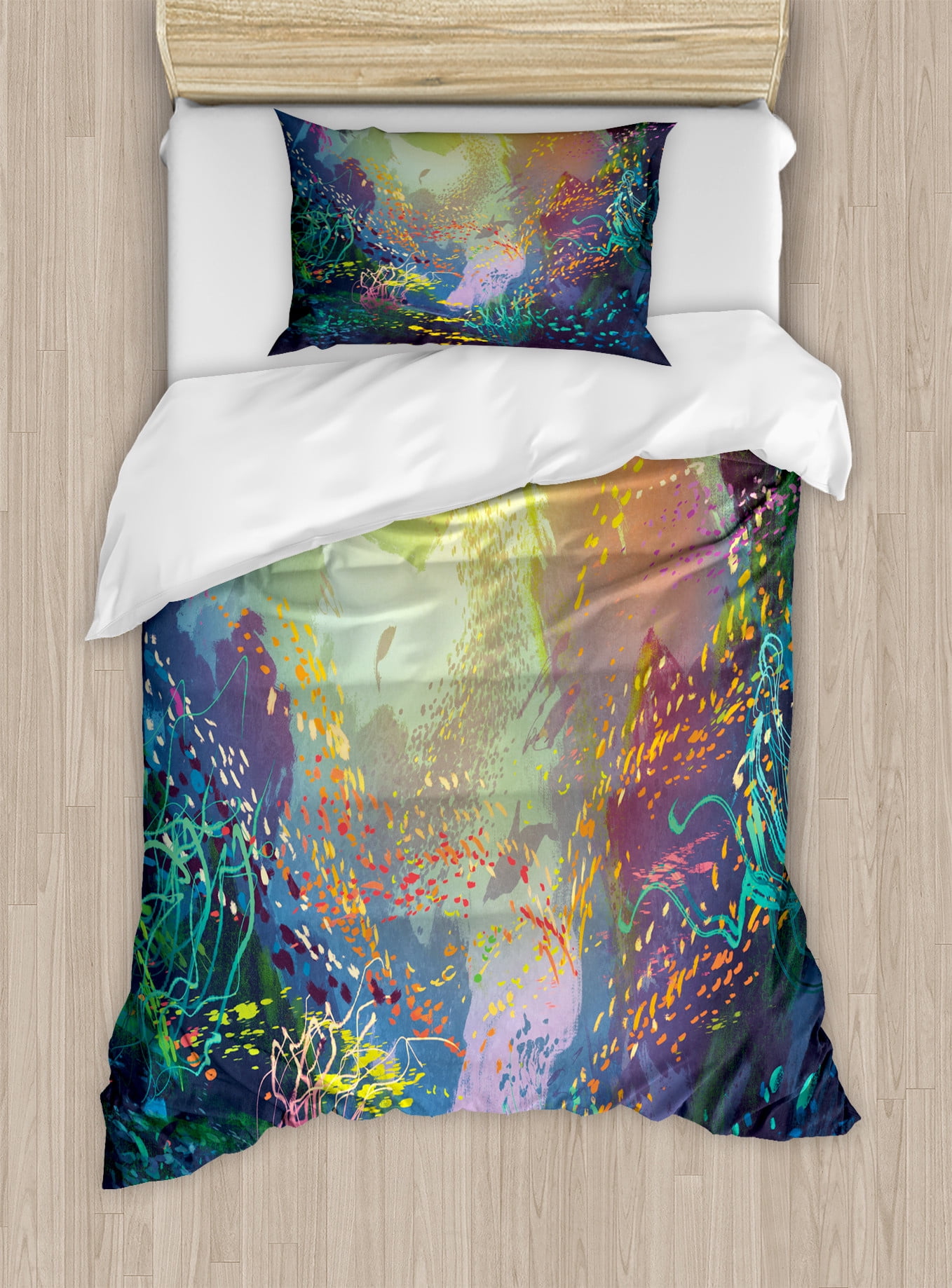 Sea Animals Duvet Cover Set, Underwater with Coral Reef and Colorful ...