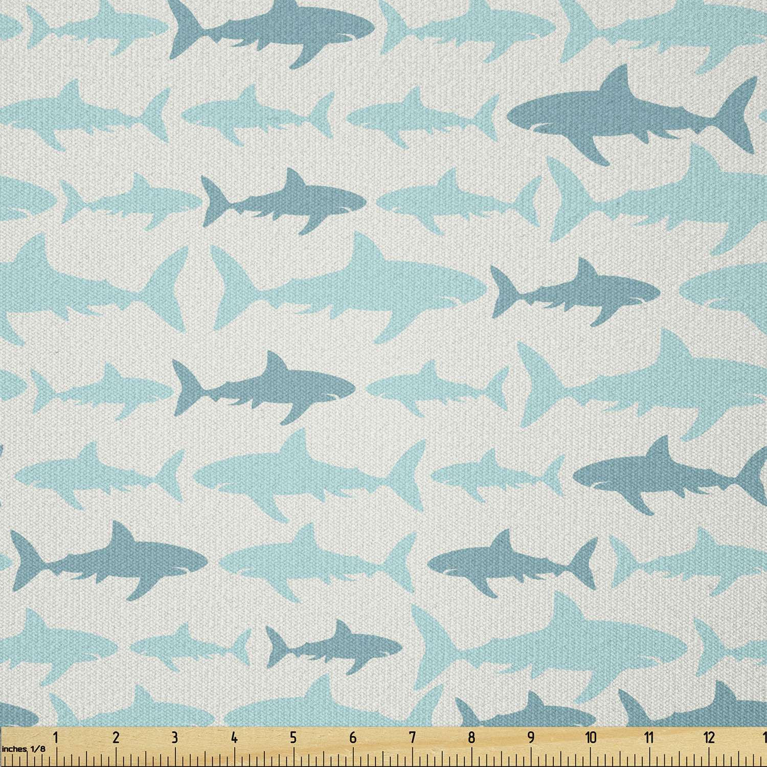 Sea Animals Fabric by The Yard, Monochrome Shark Illustration Fashion ...