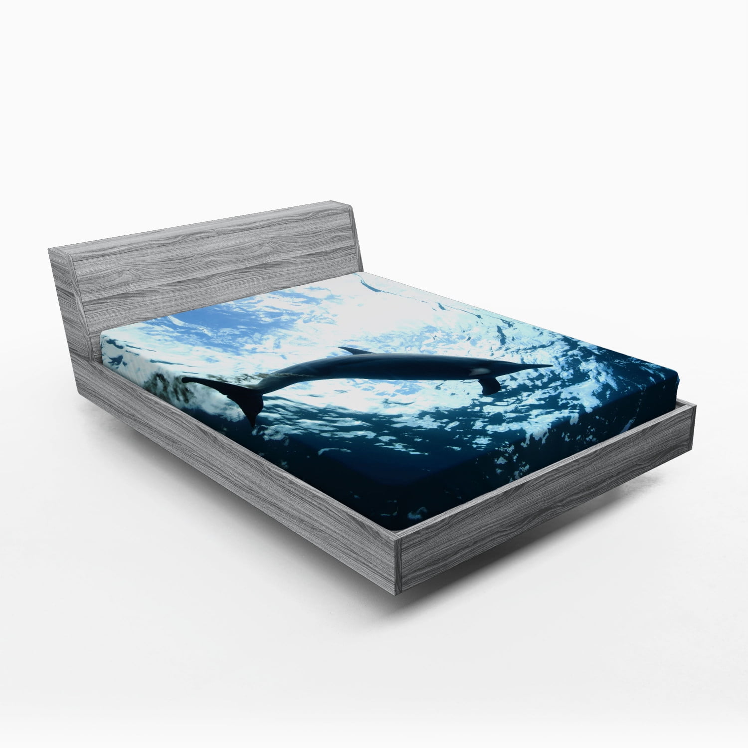 Ambesonne Animal Print Fitted Sheet, Swimming Dolphin, Queen Size, Blue ...