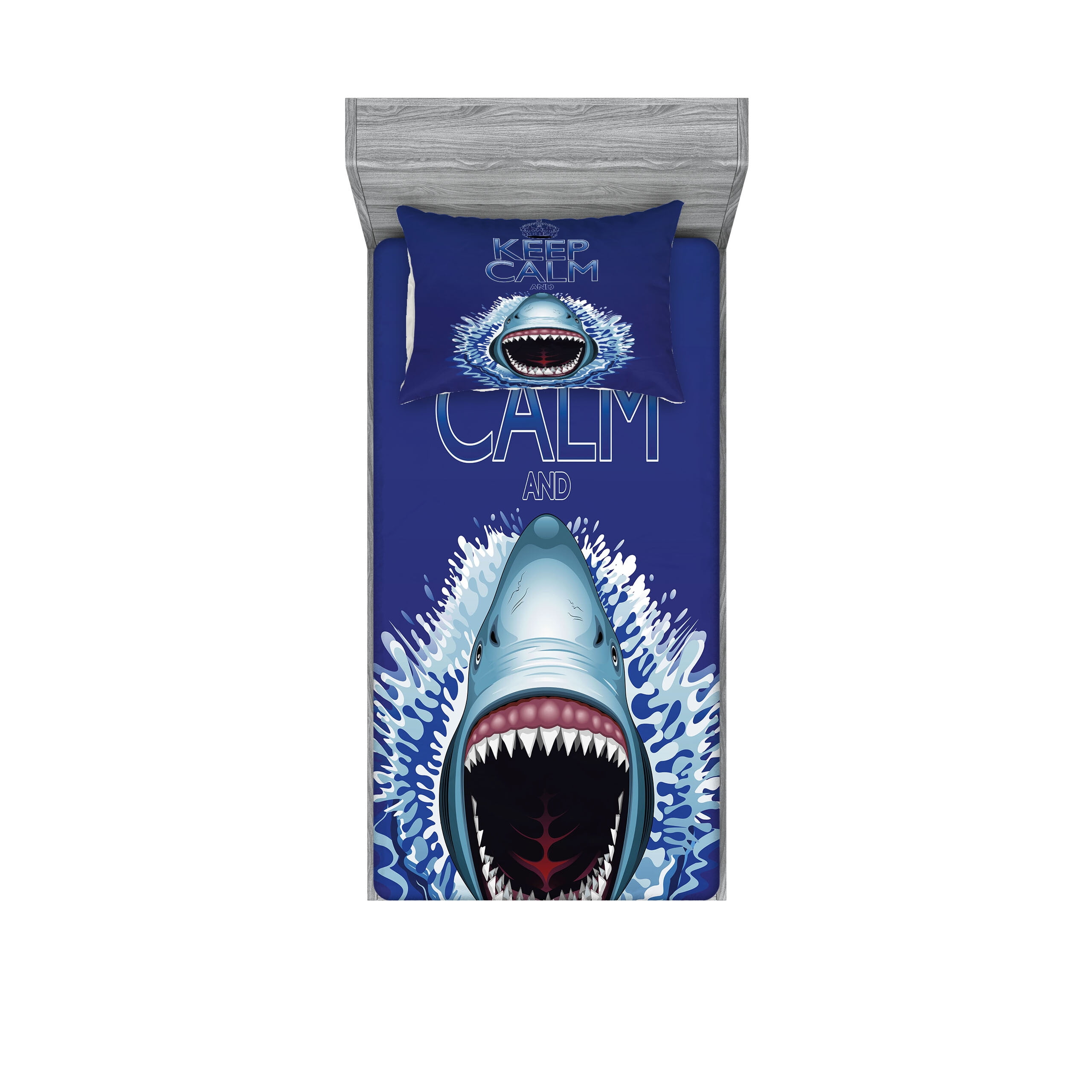 Sea Animals Fitted Sheet & Pillow Sham Set, Keep Calm and Shark Attack ...