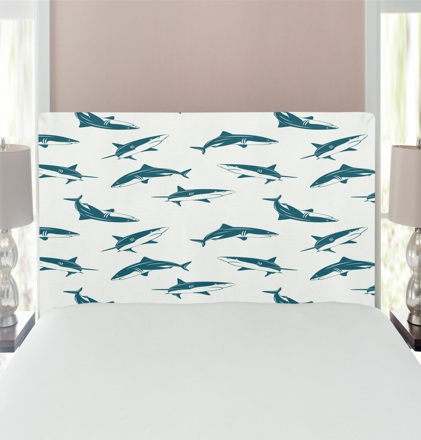 Sea Animals Headboard, Repeated Cartoon Sharks Swimming to Different ...