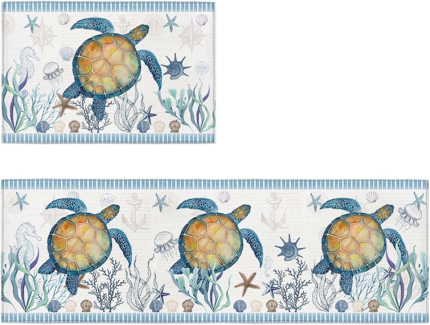 Sea Animals Kitchen Rugs Set of 2 Anti Fatigue Mats for Kitchen Floor ...