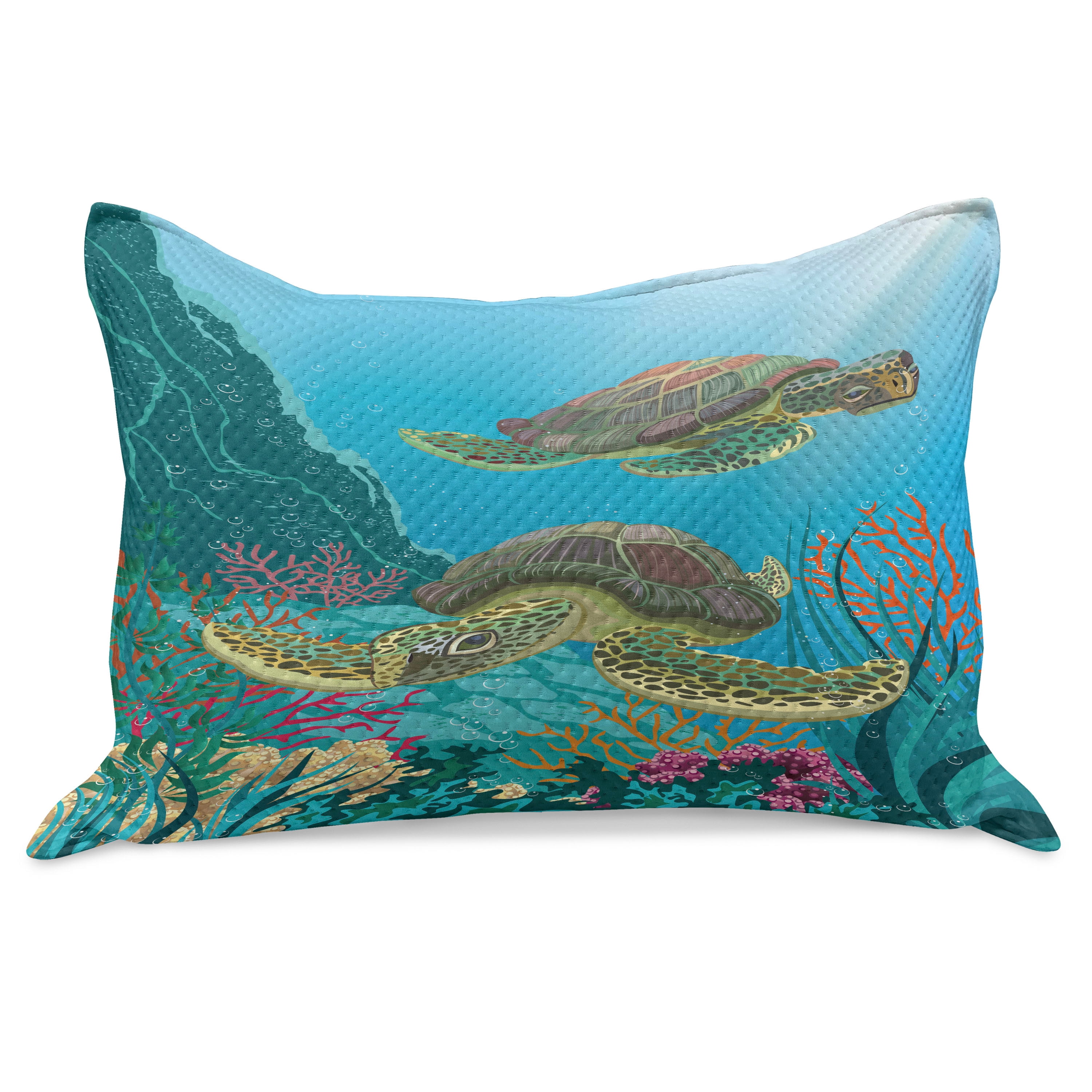 Sea Animals Knitted Quilt Pillowcover, Illustration of 2 Sea Turtles ...