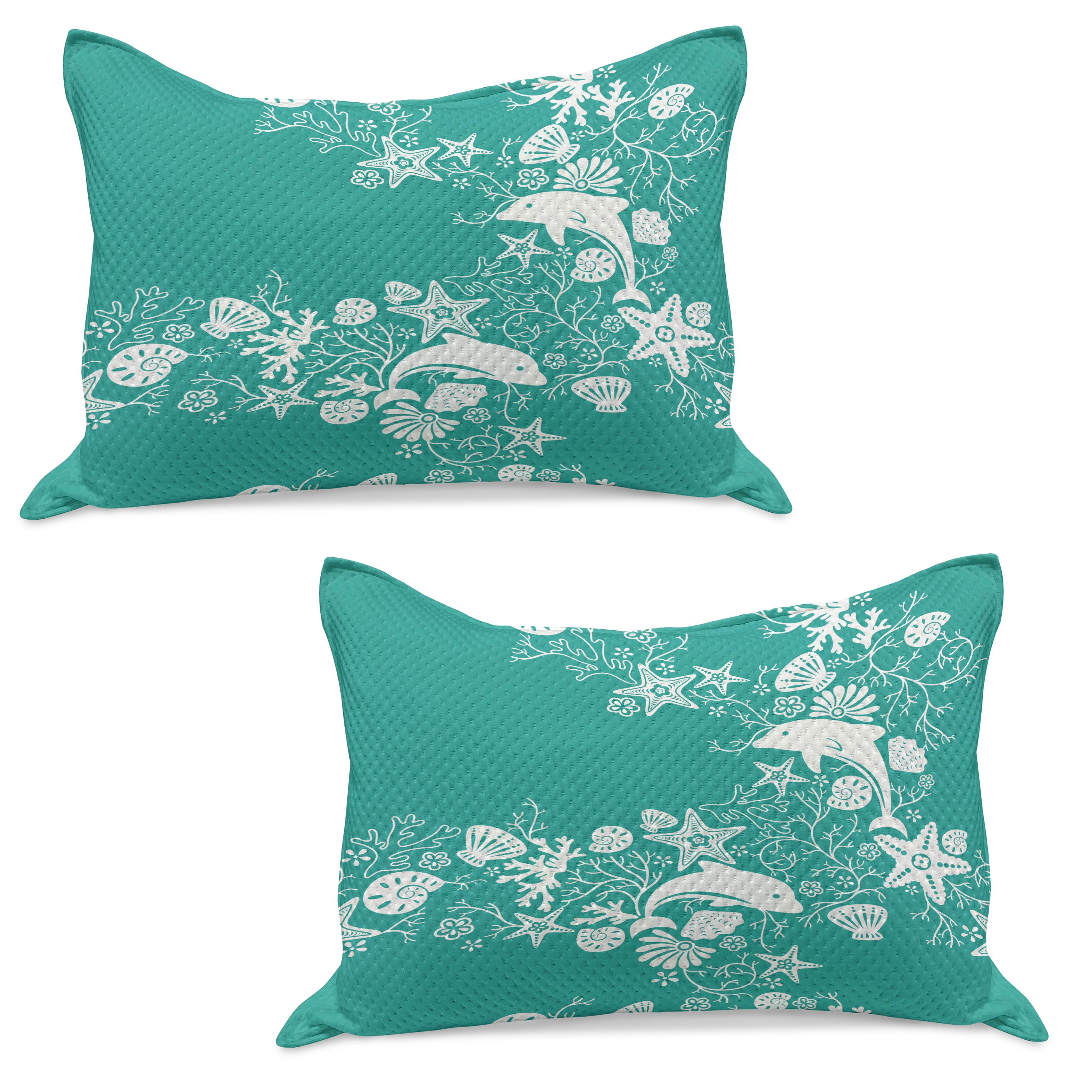 Sea Animals Knitted Quilt Pillowcover Set of 2, Dolphins Flowers Sea ...