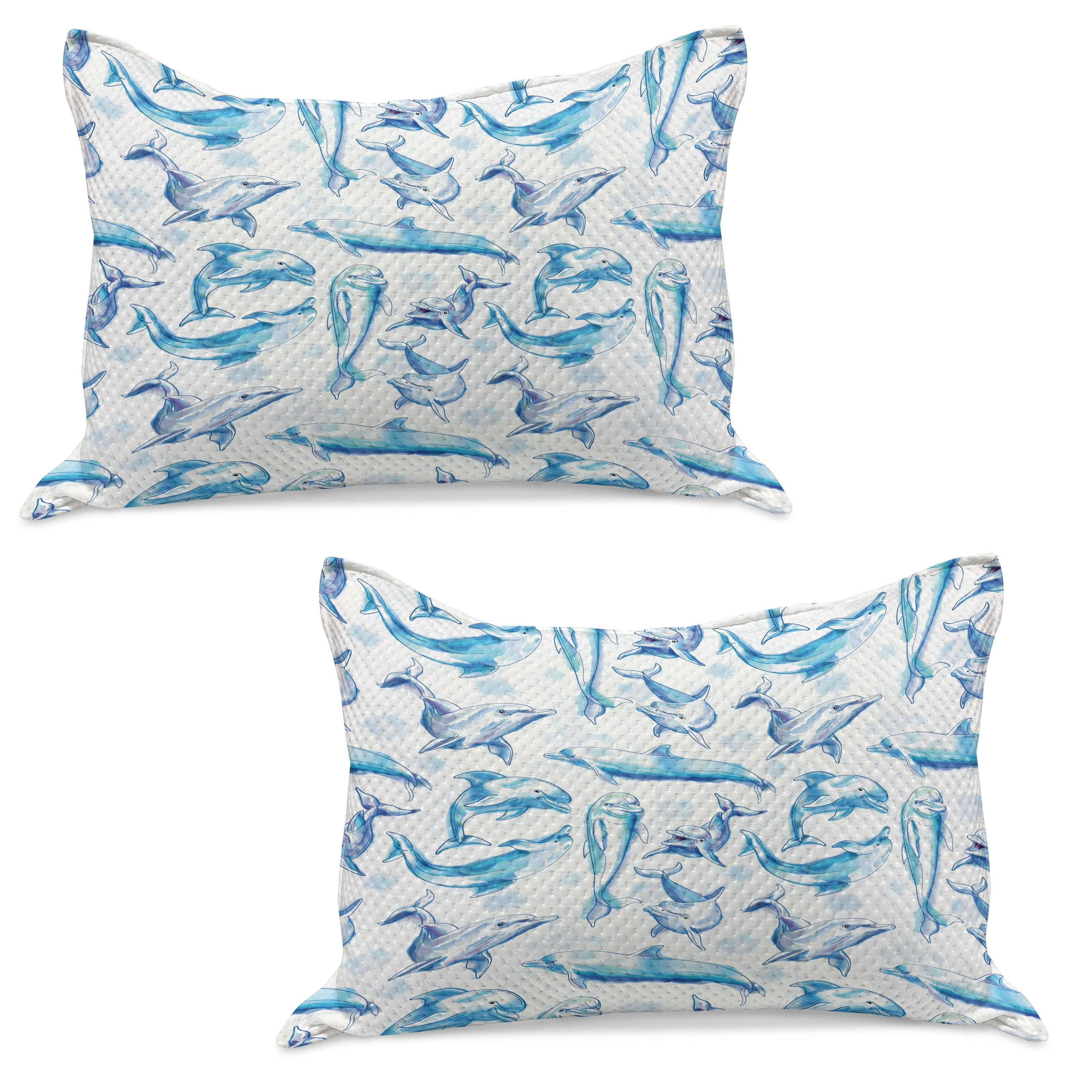 Sea Animals Knitted Quilt Pillowcover Set of 2, Sketch of Bottlenose ...