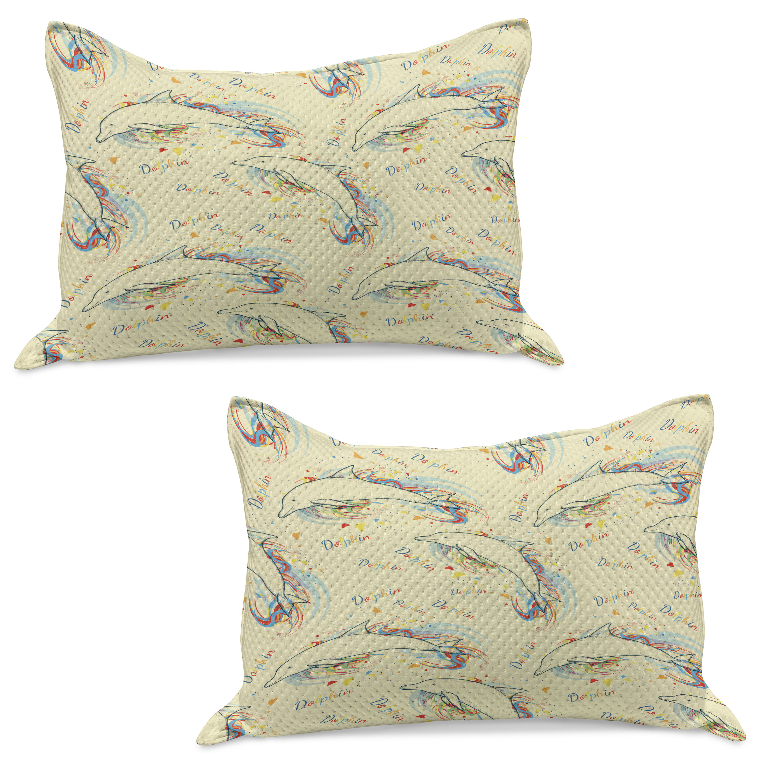 Sea Animals Knitted Quilt Pillowcover Set of 2, Sketch of Dolphins with ...