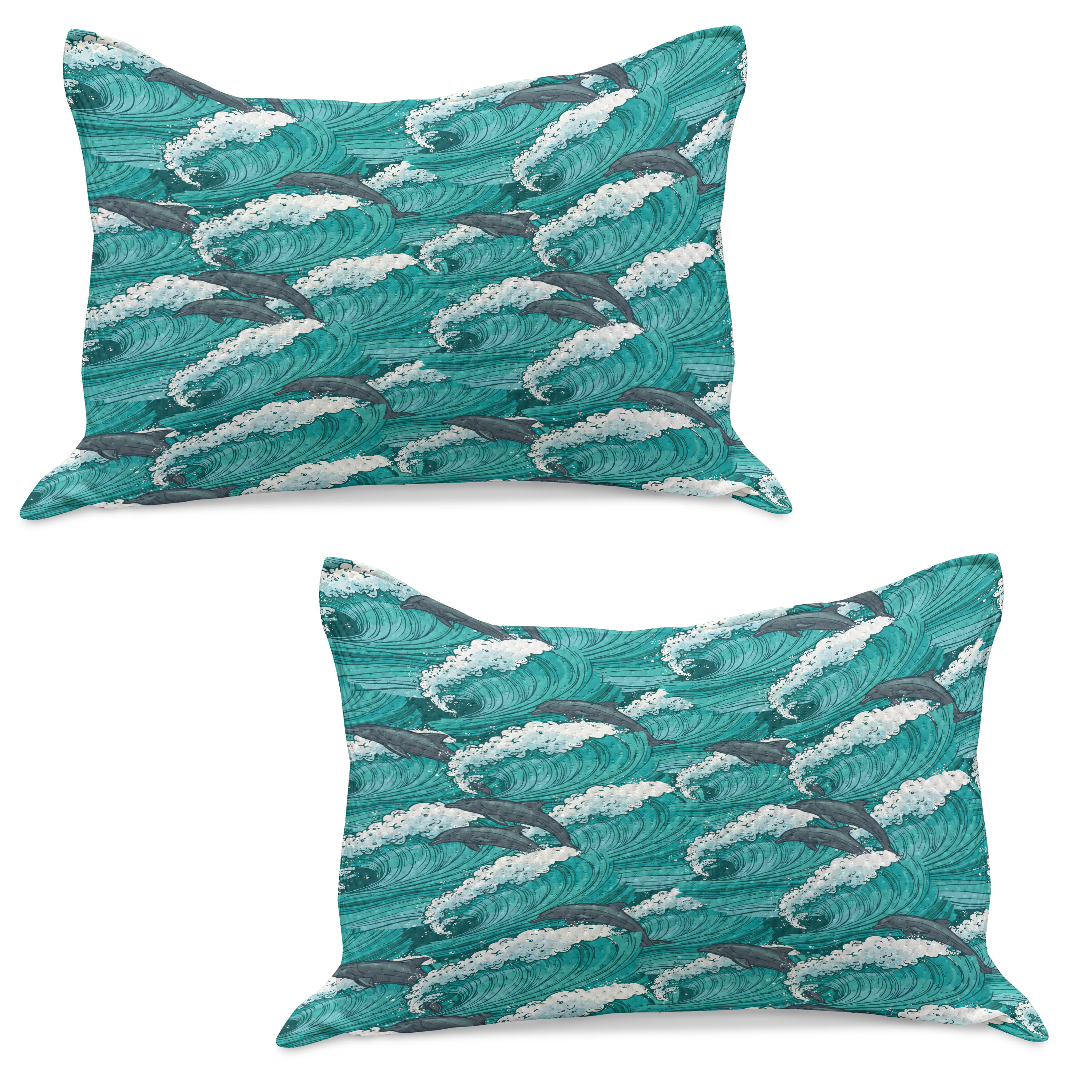 Sea Animals Knitted Quilt Pillowcover Set of 2, Wavy Ocean with ...