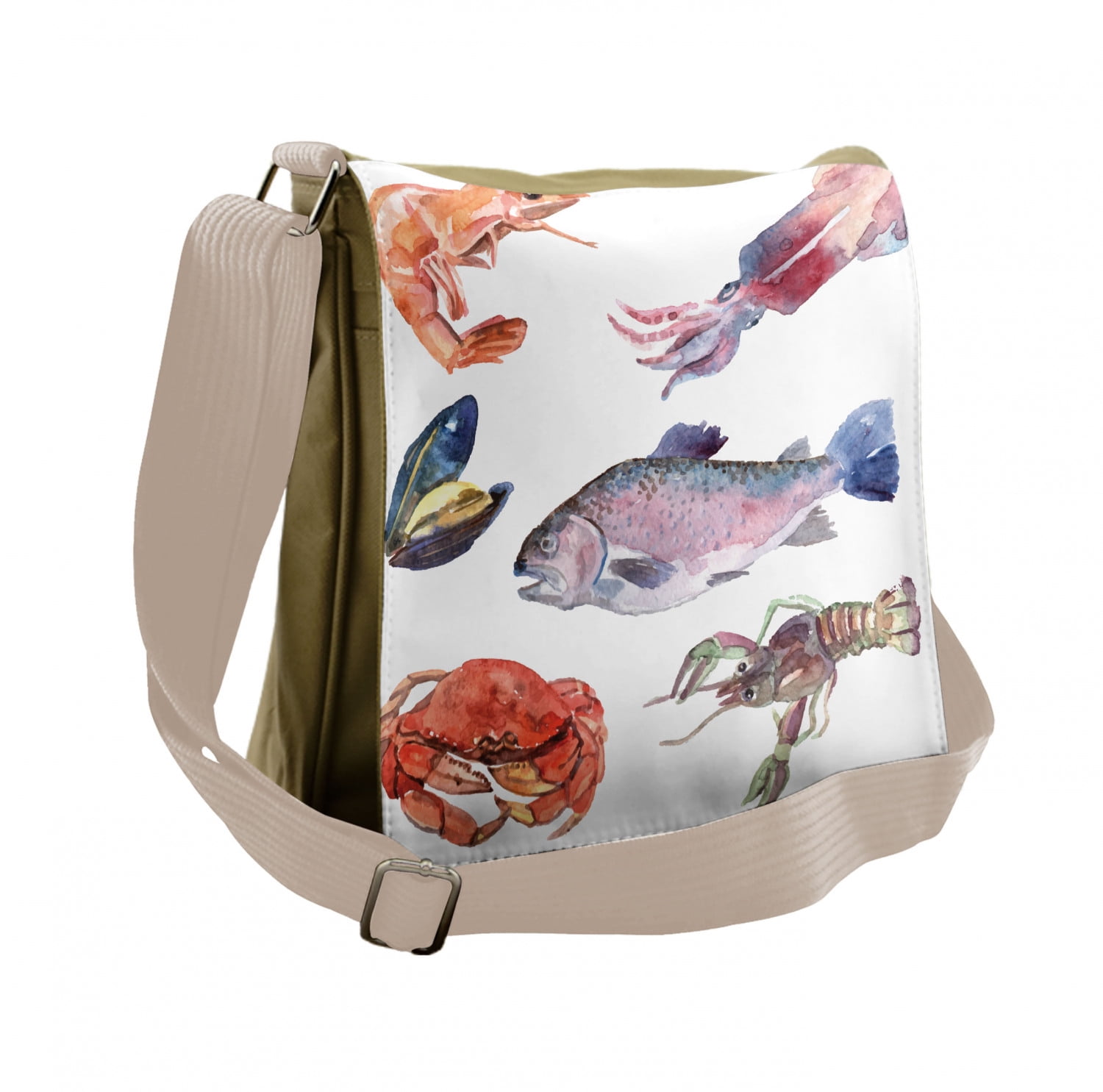Sea Animals Messenger Bag, Sea Animals Watercolor, Unisex Cross-body ...