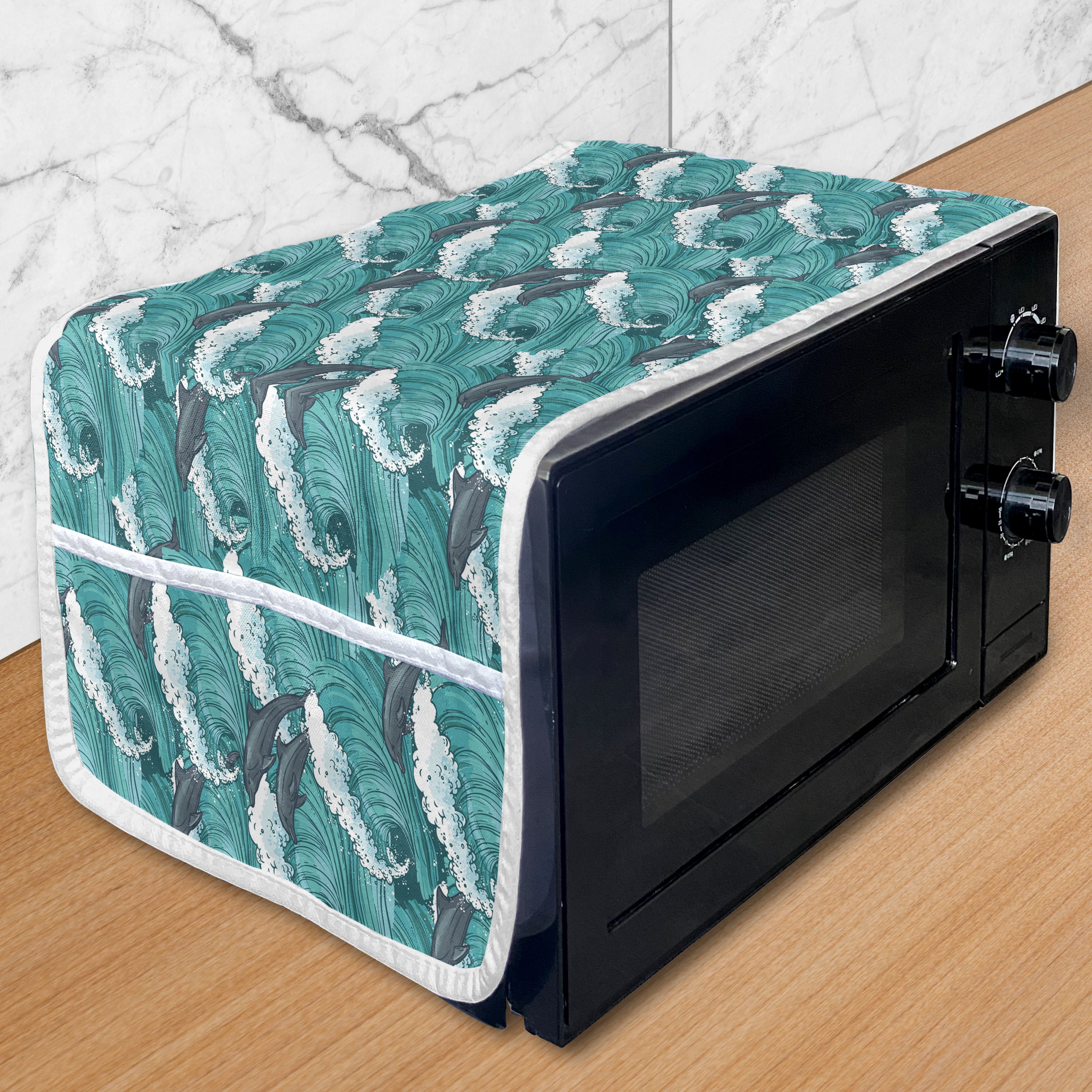 Sea Animals Microwave Oven Cover, Wavy Ocean with Dolphins Windy ...
