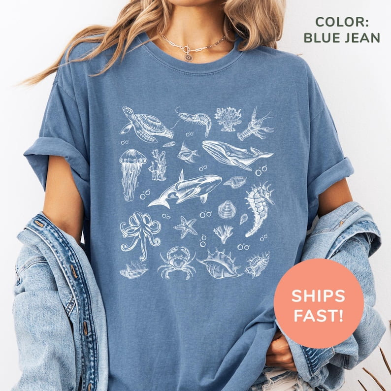 Sea Animals Ocean Life Graphic Shirt Marine Creatures Illustration ...