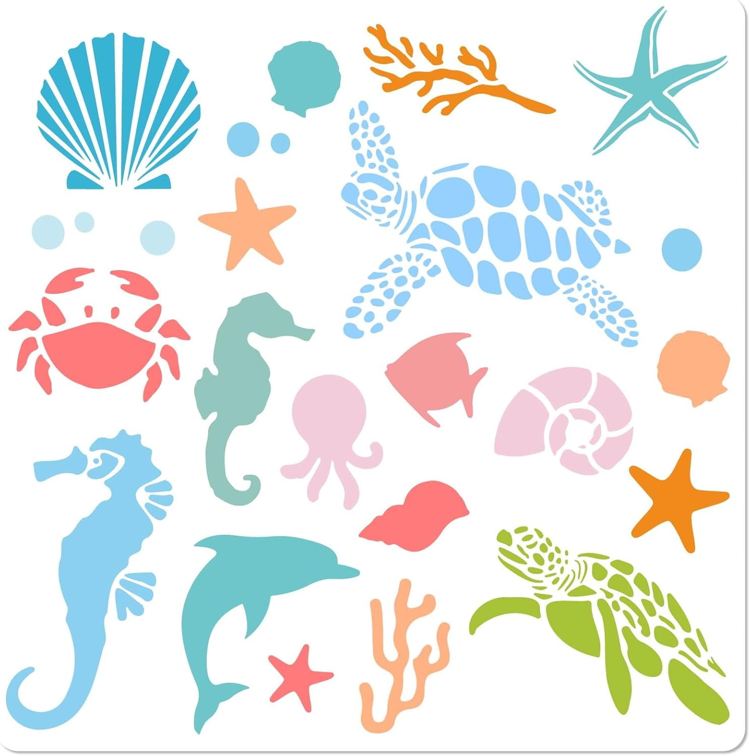 Sea Animals Painting Stencils 11.8Inch Large Reusable White PET ...