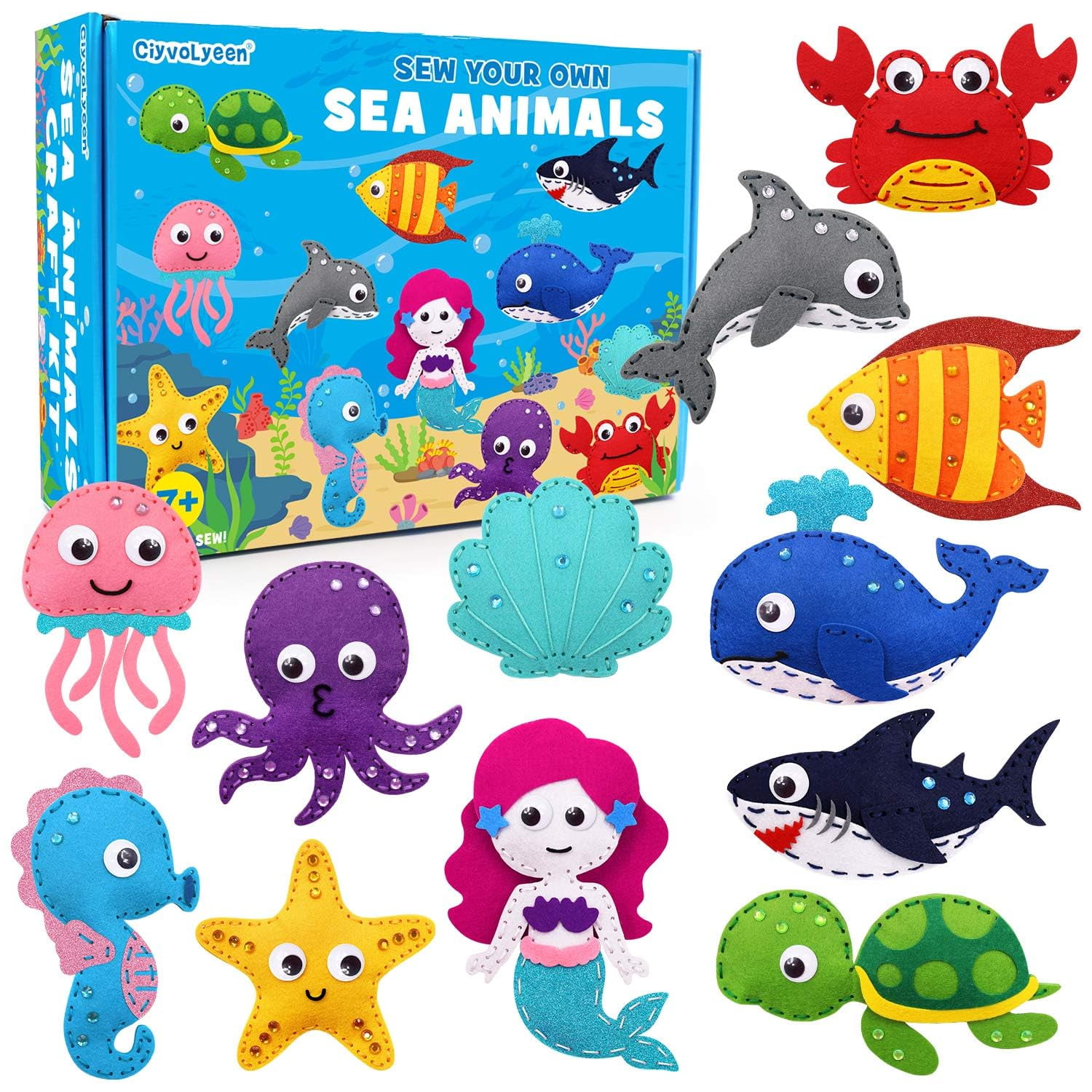 Sea Animals Sewing Kit Mermaid DIY Felt Plush Craft Kit Make Your Own ...