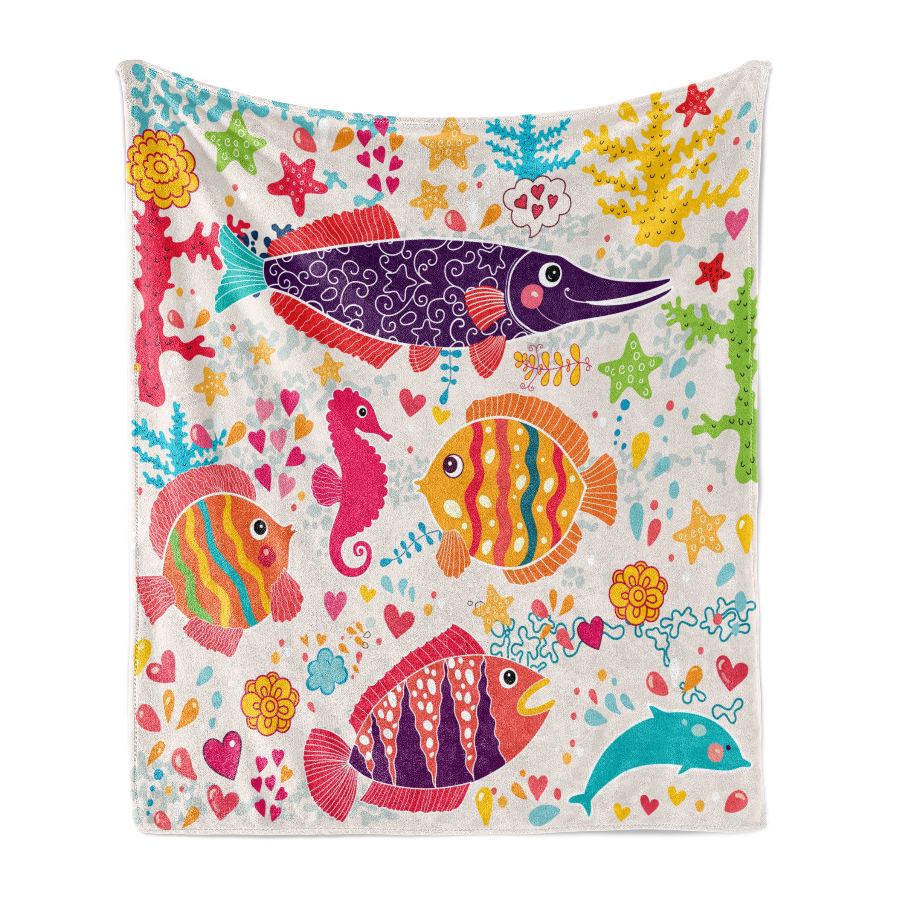 Sea Animals Soft Flannel Fleece Throw Blanket, Art Fish Seahorse ...