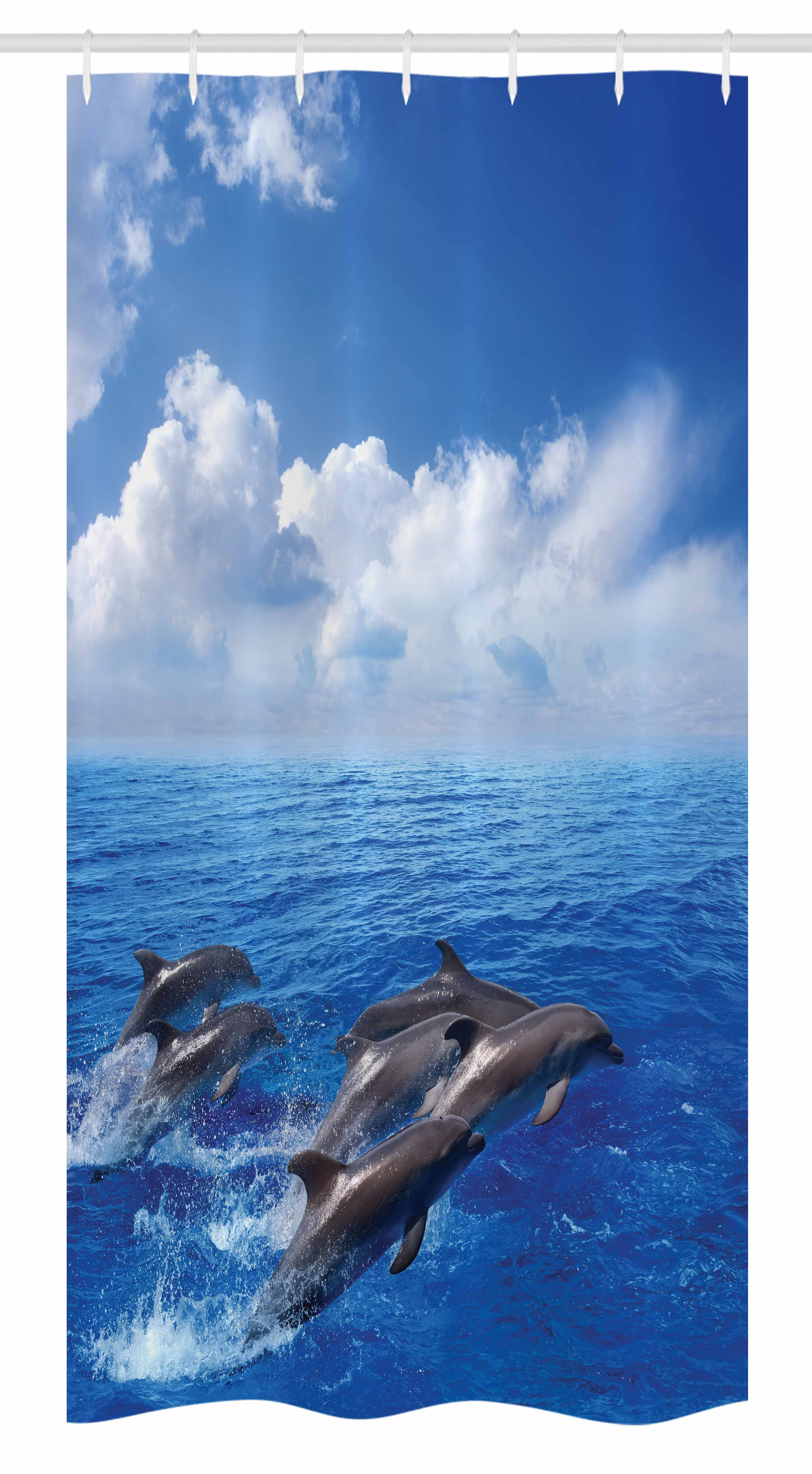 Sea Animals Stall Shower Curtain, Dolphins Jumping in Clear Sea and ...