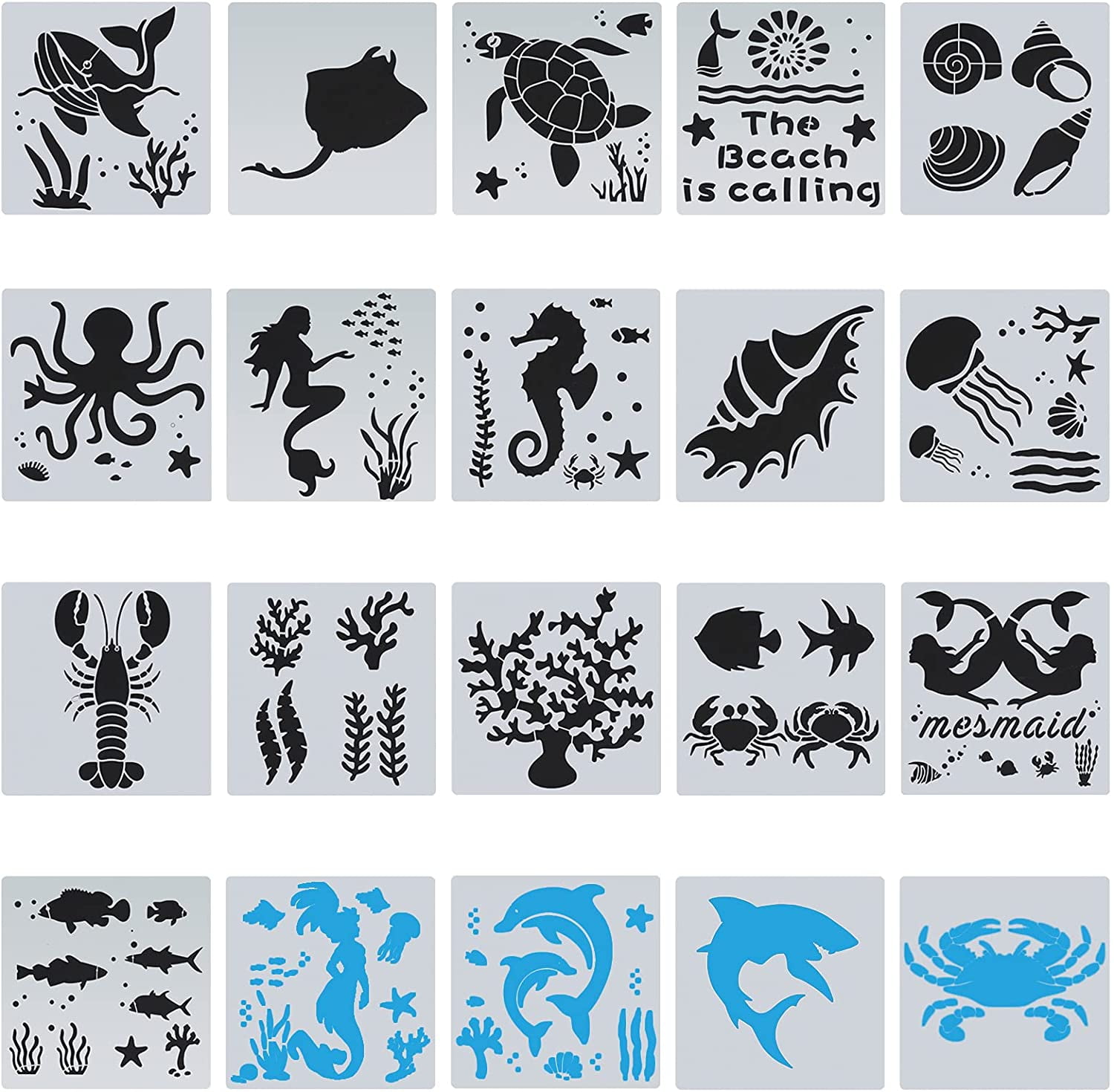 Sea Animals Stencils Set 8"x8" Ocean Creatures Painting Templates ...