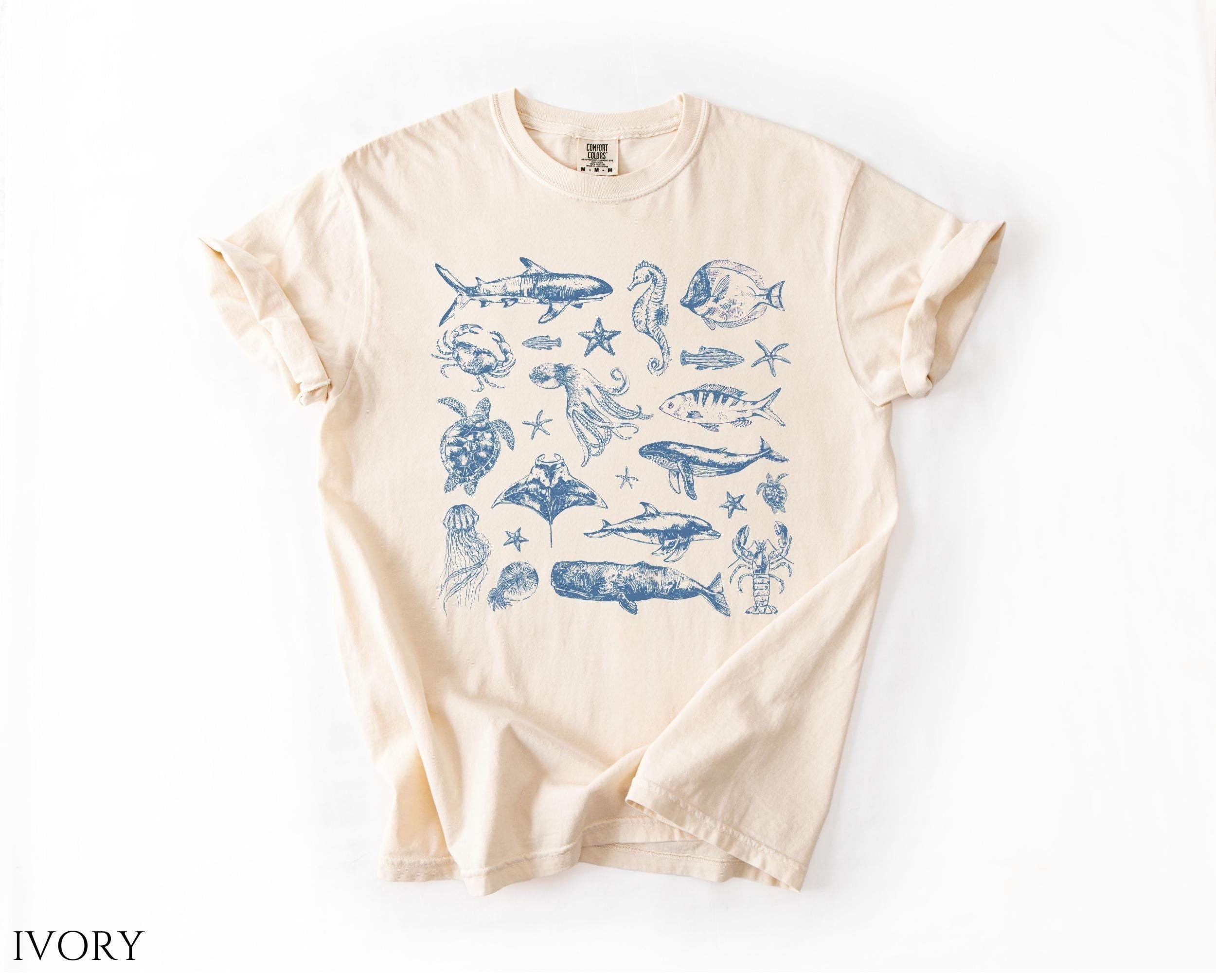 Sea Animals T-Shirt, 90s Y2K Retro Ocean Sealife, Whale, Orca, Turtle ...