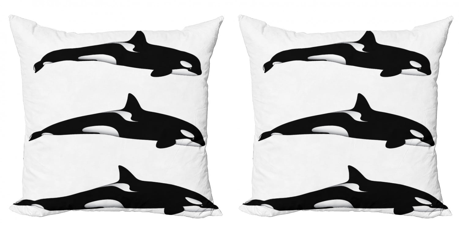 Ambesonne Black White Throw Pillow Cover 2 Pack, Orca Killer Whales, 18 ...
