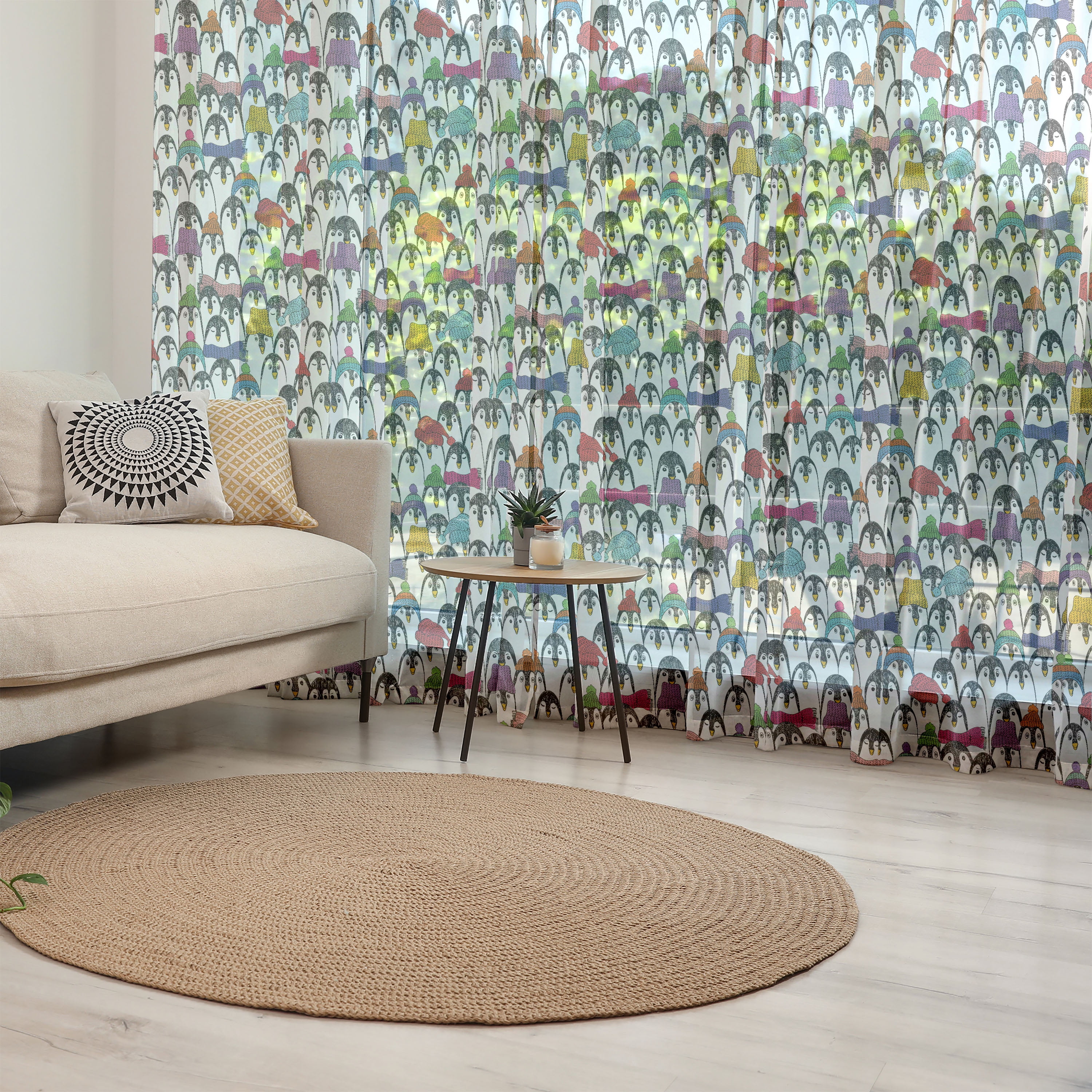 Sea Animals Tulle Curtains with Rod Pocket, Pattern Penguins in ...