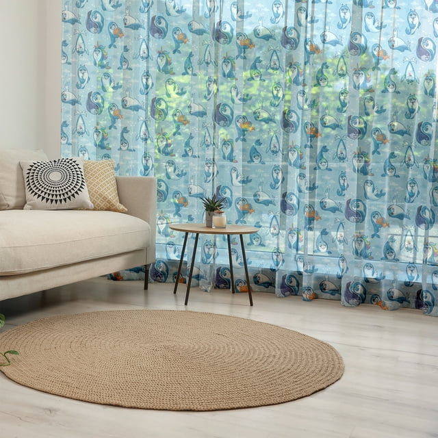 Sea Animals Tulle Curtains with Rod Pocket, Seal Pup Aquatic Wildlife ...