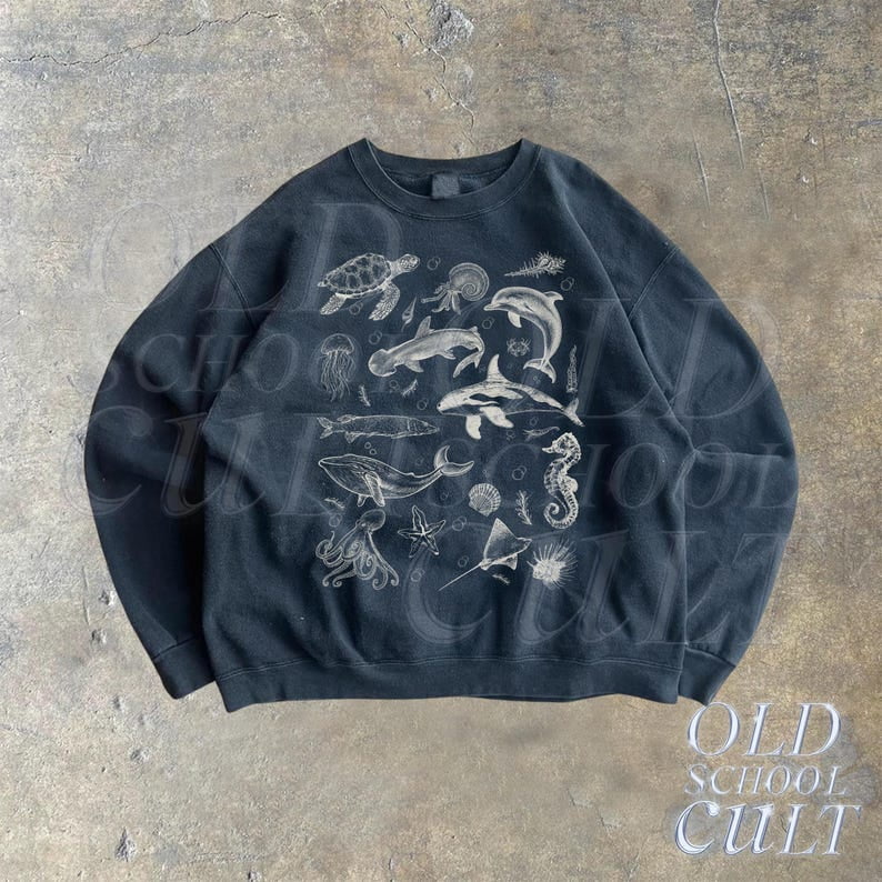 Sea Animals Vintage Sweatshirt, Retro Ocean Sweater, Cute Sea Creatures ...