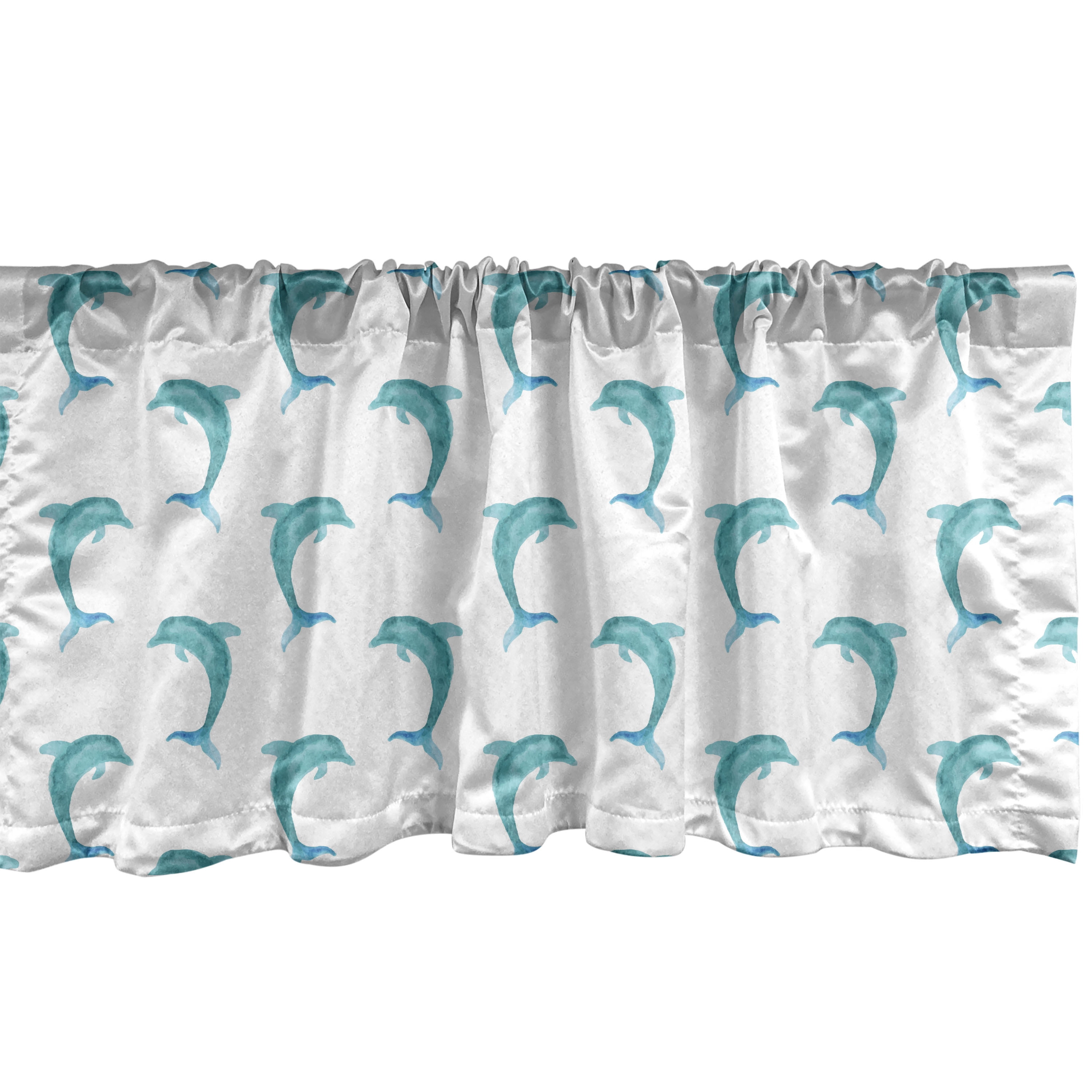 Ambesonne Aqua Valance Pack of 2, Jumping Dolphin Mammals, 42"X12 ...