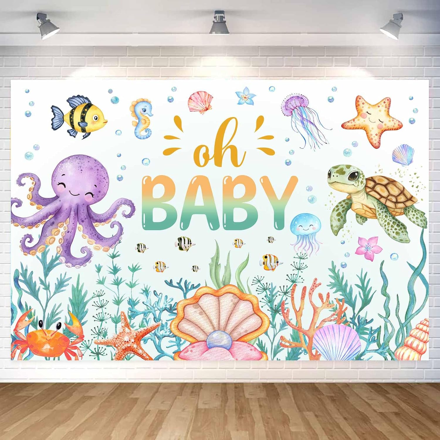 Under The Sea Baby Shower Backdrop for Girls Oh Baby Ocean Mermaid ...