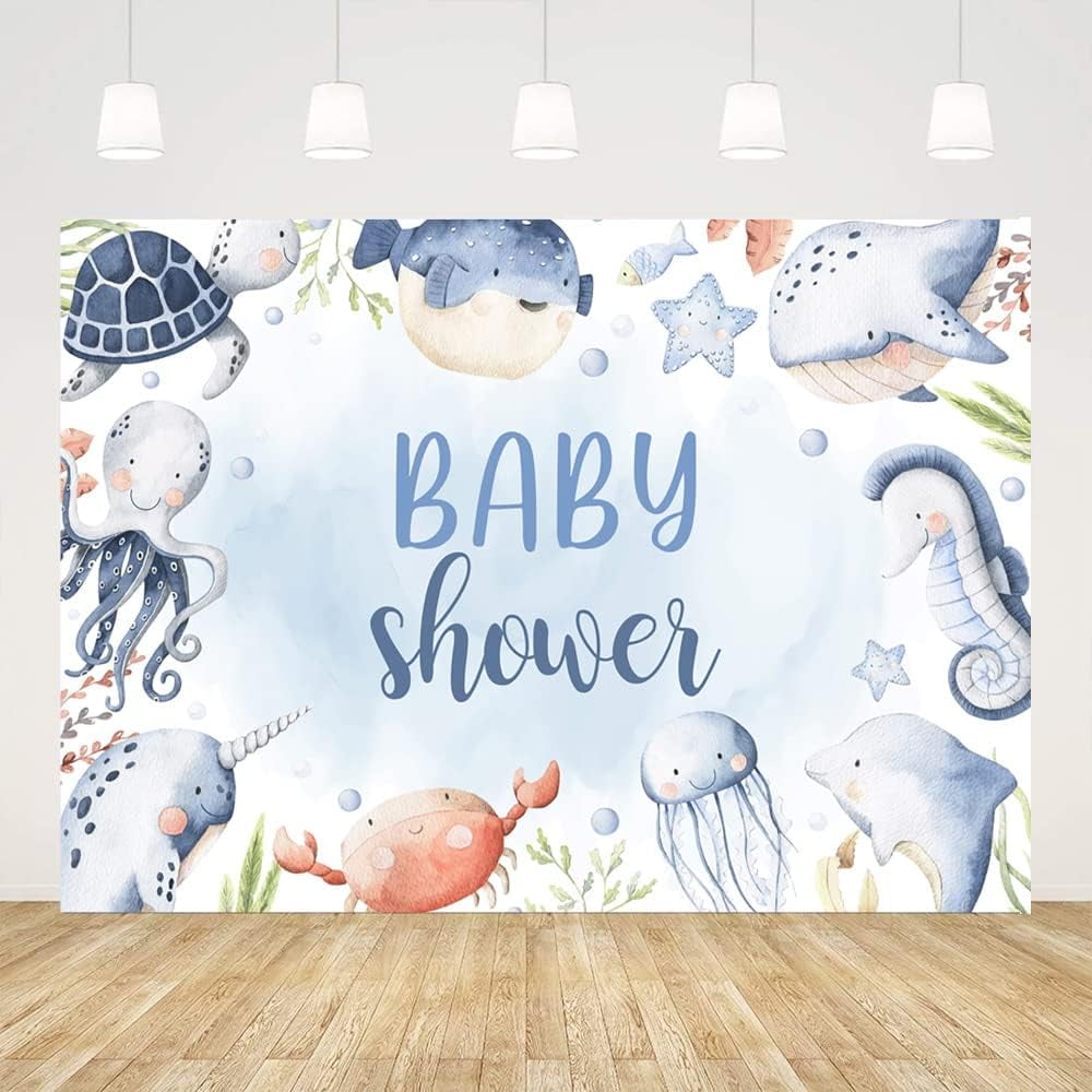 Under The Sea Baby Shower Backdrop Summer Blue Ocean Boy Girl Party ...