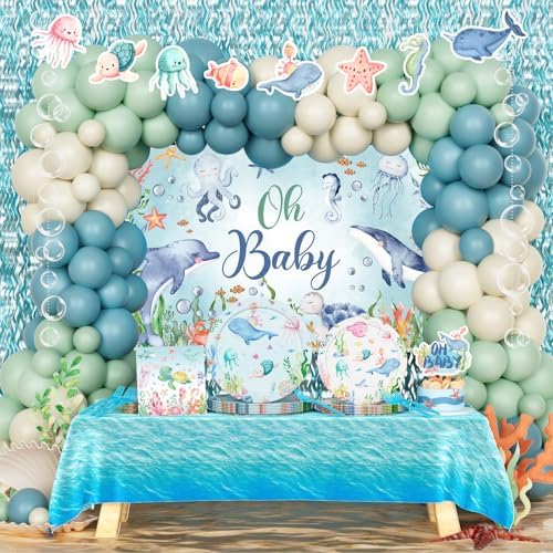 Under The Sea Baby Shower Decor: Ocean animal-themed supplies—banner ...