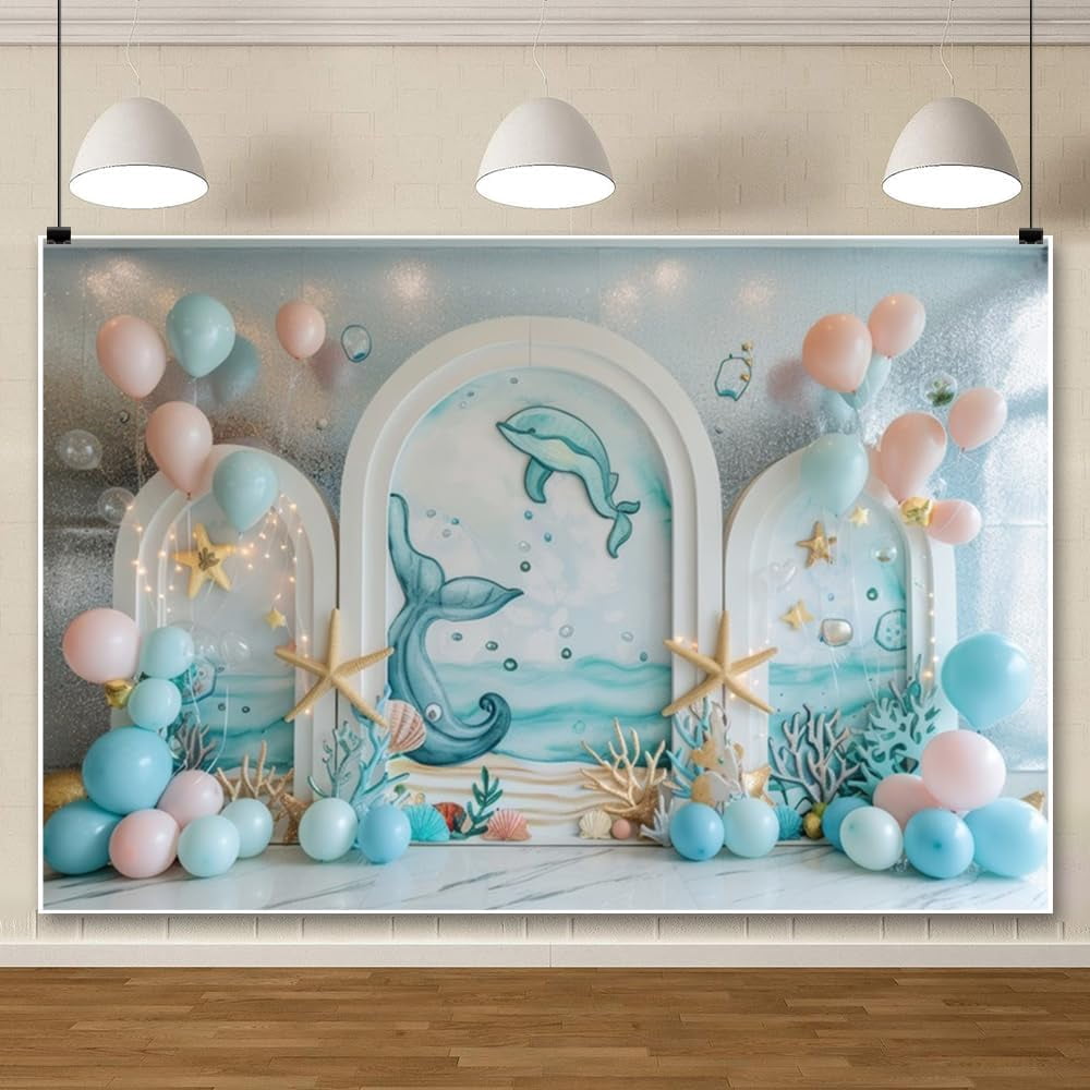 Under The Sea Backdrop Balloon Starfish Sea Grass Blue Big Whale Boy ...