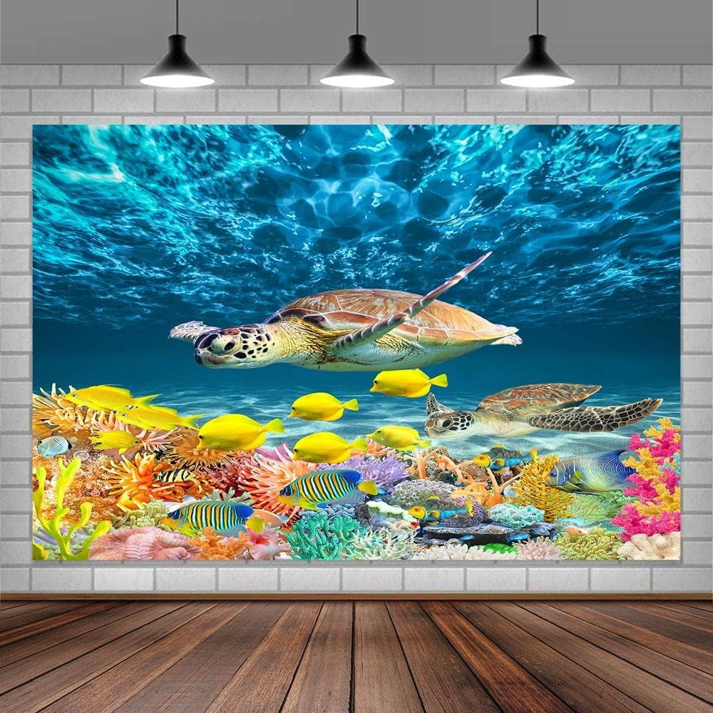 Under The Sea Backdrop Colorful Marine Coral, Fishes and Turtle Design ...