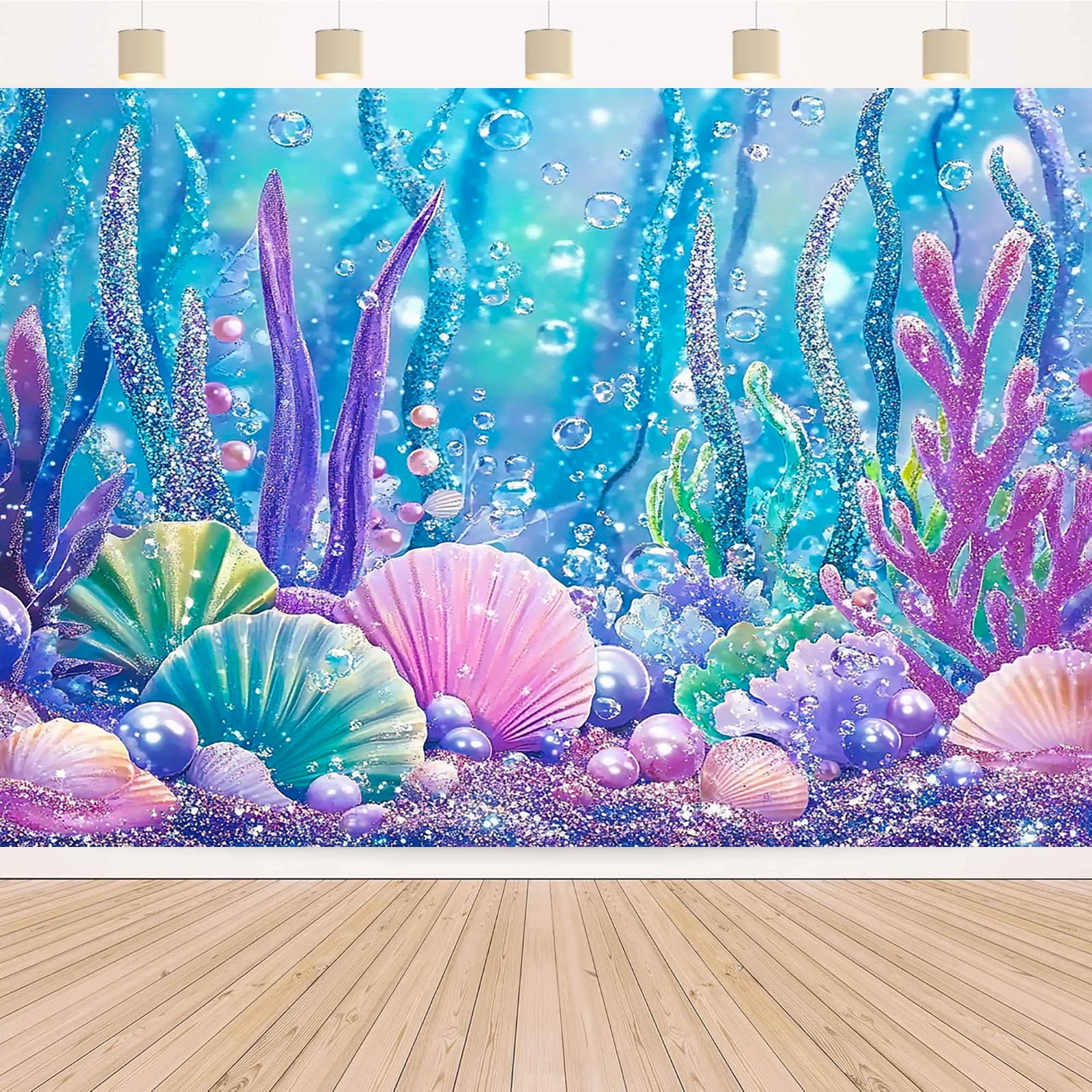 Under The Sea Backdrop Underwater Purple Blue Glitter Princess Birthday Party Photography ...