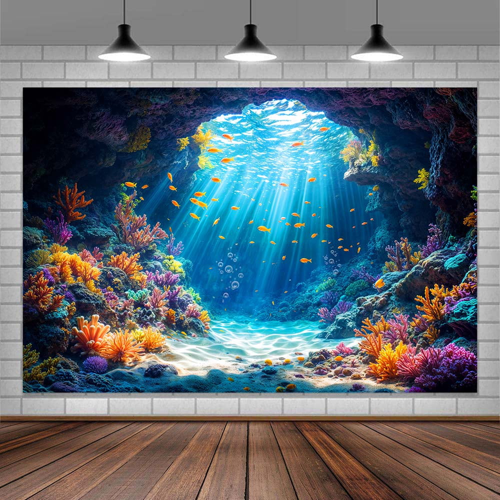 Under The Sea Backdrop, Underwater World Blue Ocean Sunlight Ray ...