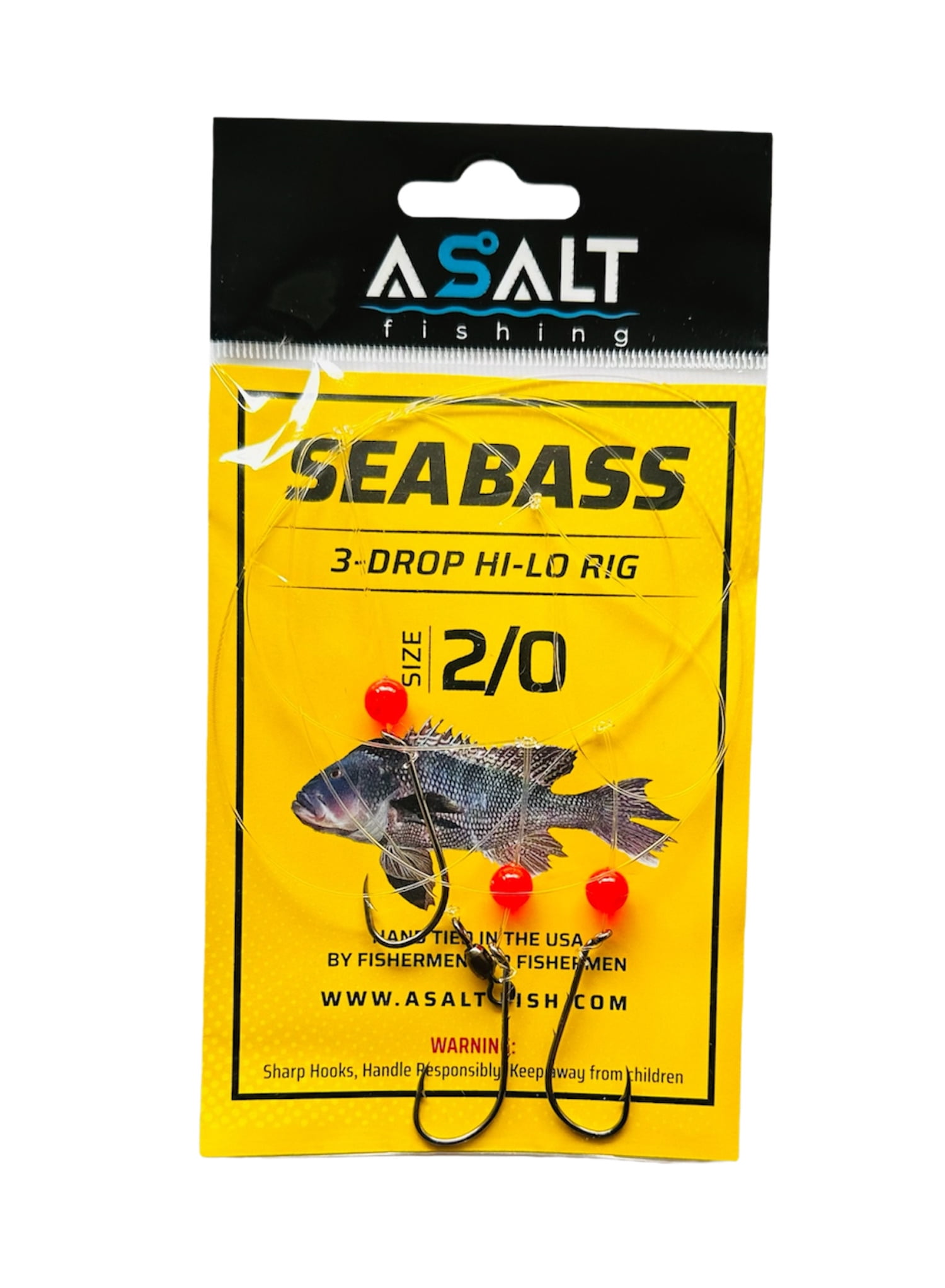Sea Bass Fishing Rigs 3-Drop Hi-Lo Size 2/0 Baitholder Hooks - Walmart.com