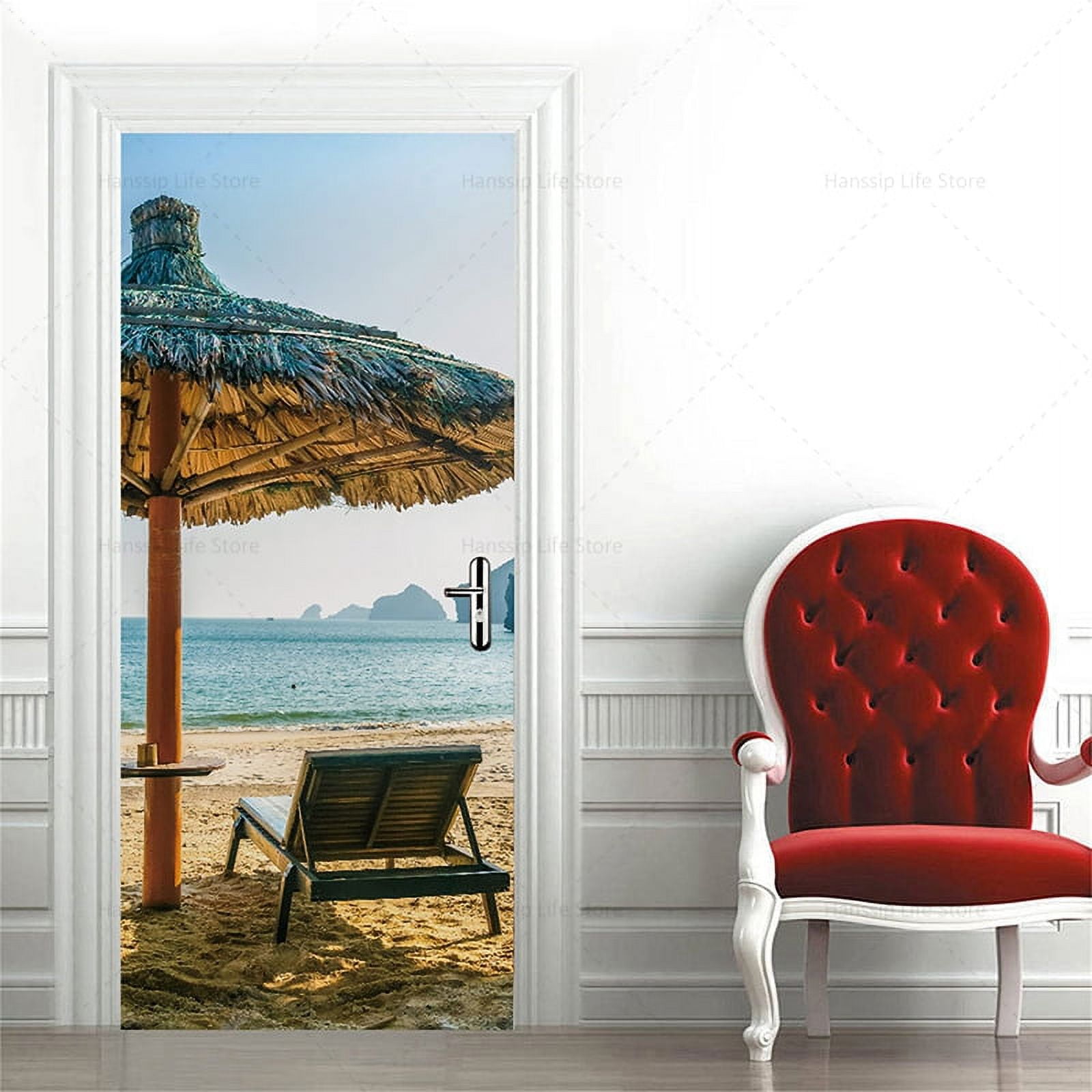 Sea Beach 3D Door Sticker Mural Self-adhesive Door Decal Wallpaper for ...