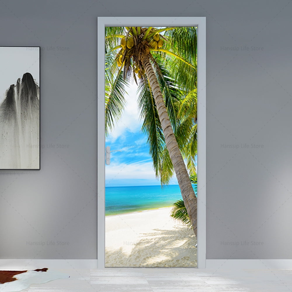 Sea Beach 3D Door Sticker Mural Self-adhesive Door Decal Wallpaper for ...