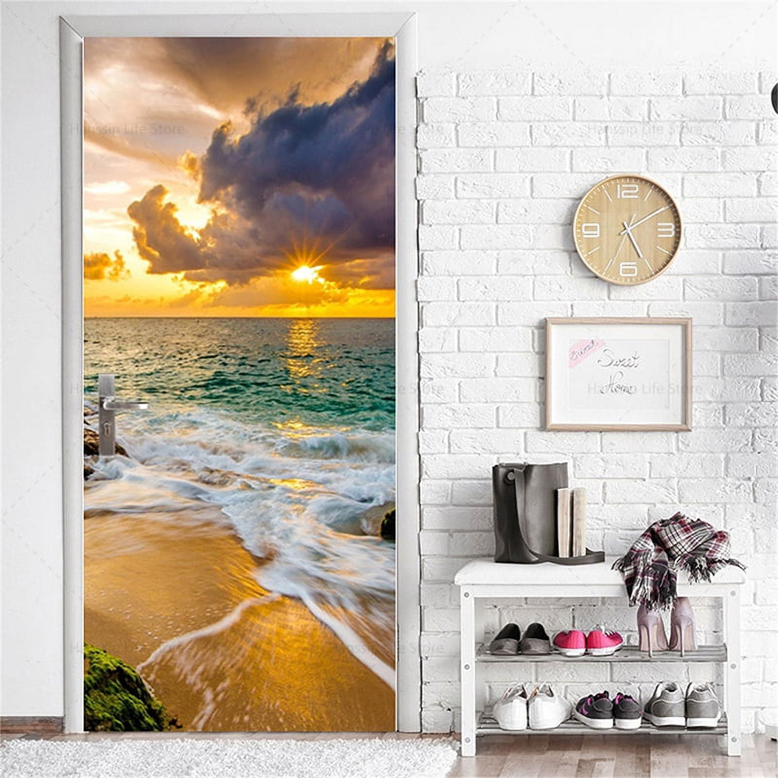 Sea Beach 3D Door Sticker Mural Self-adhesive Door Decal Wallpaper for ...