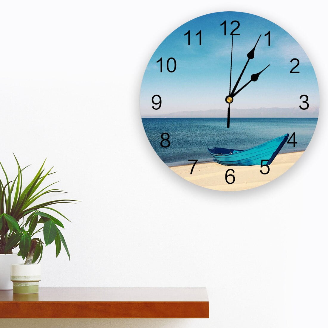 Sea Beach Boat Wall Clock Non Ticking Decorative Clock for Living Room ...