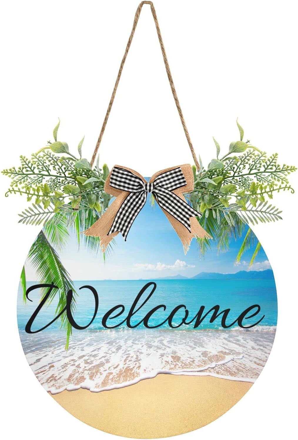 Sea Beach Palm Tree Welcome Sign for Front Door, Round Sign Hanging ...