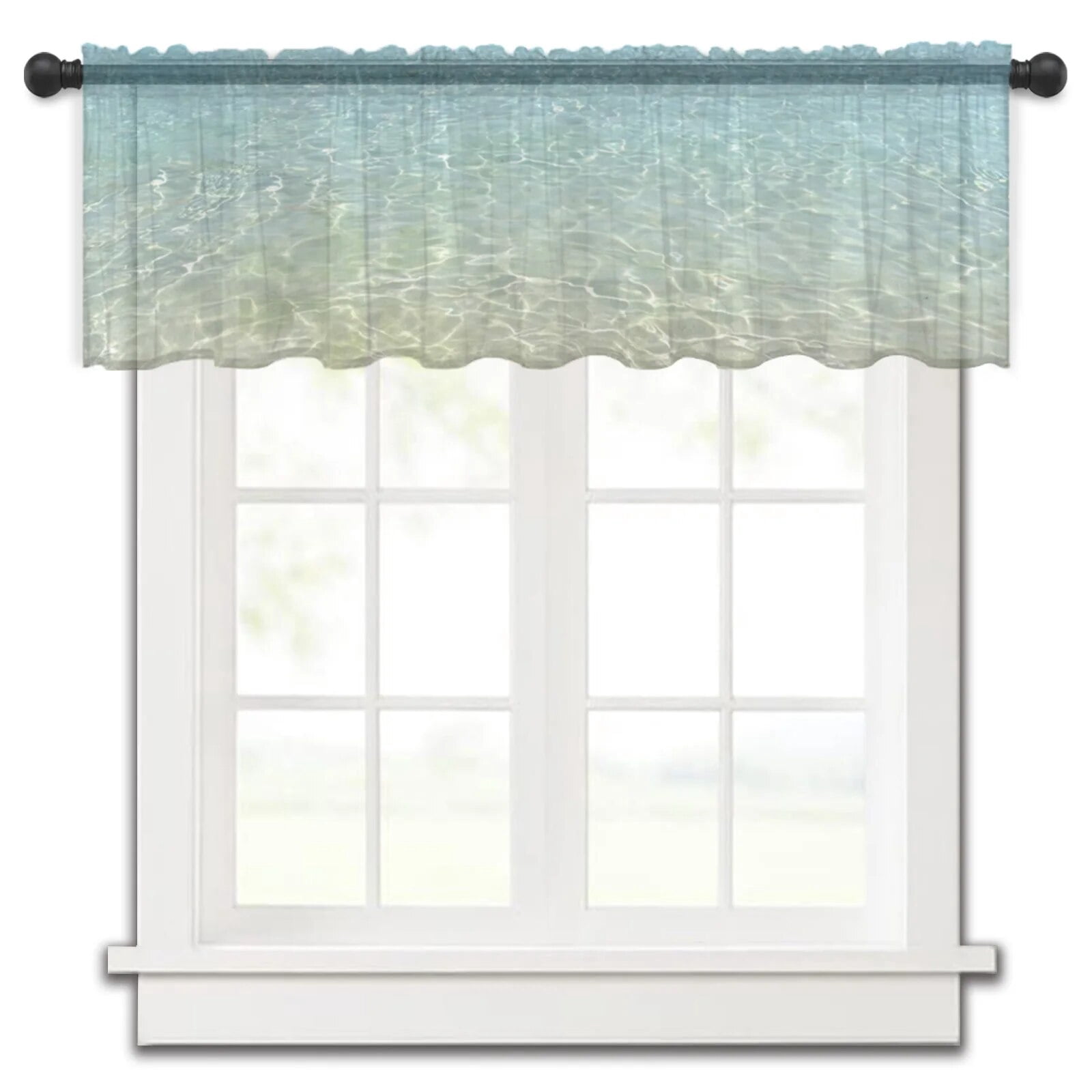 Sea Beach Ripple Short Sheer Window Curtain Tulle Curtains for Kitchen ...