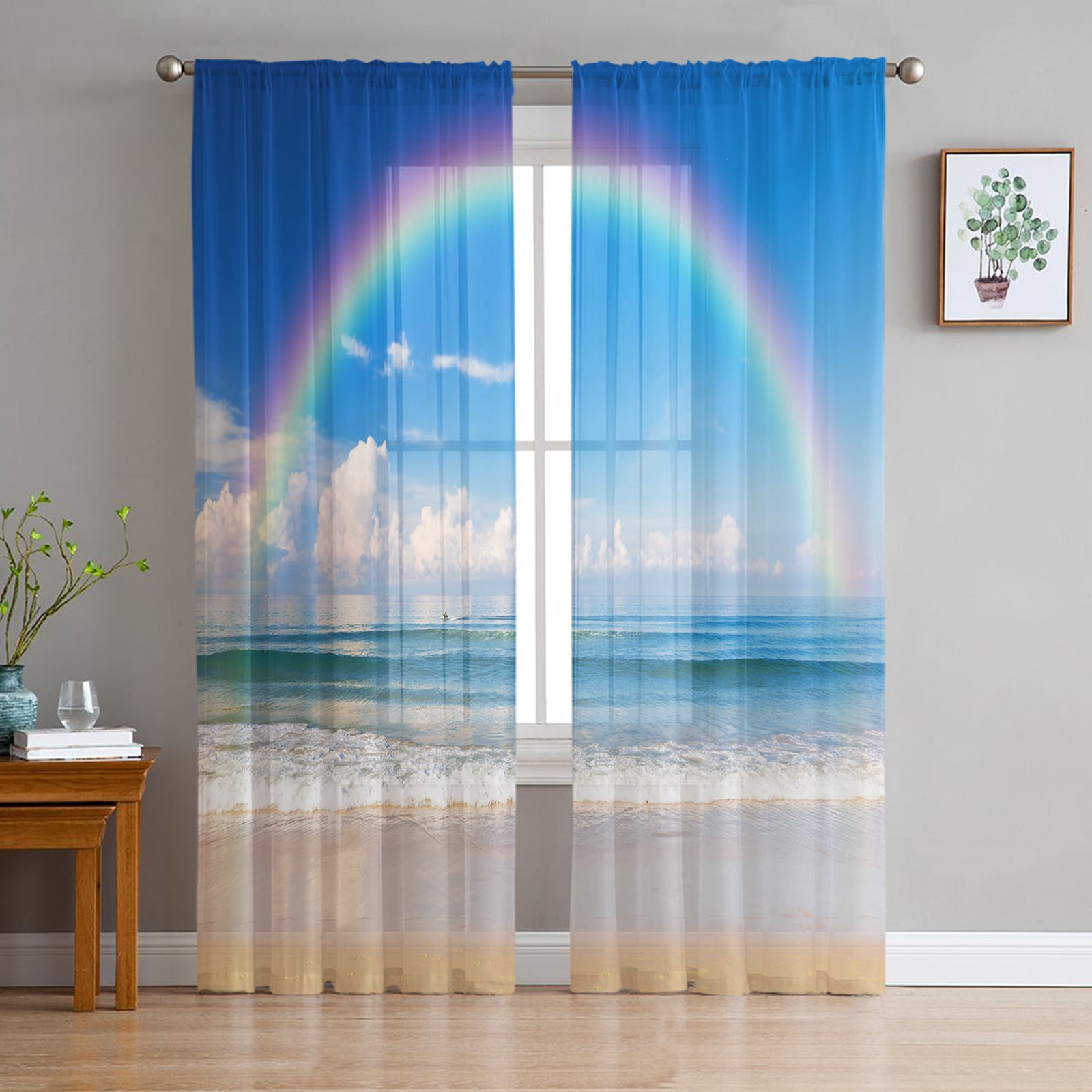 Sea Beach Sailing Clouds Tulle Curtains for Living Room Bedroom Modern ...