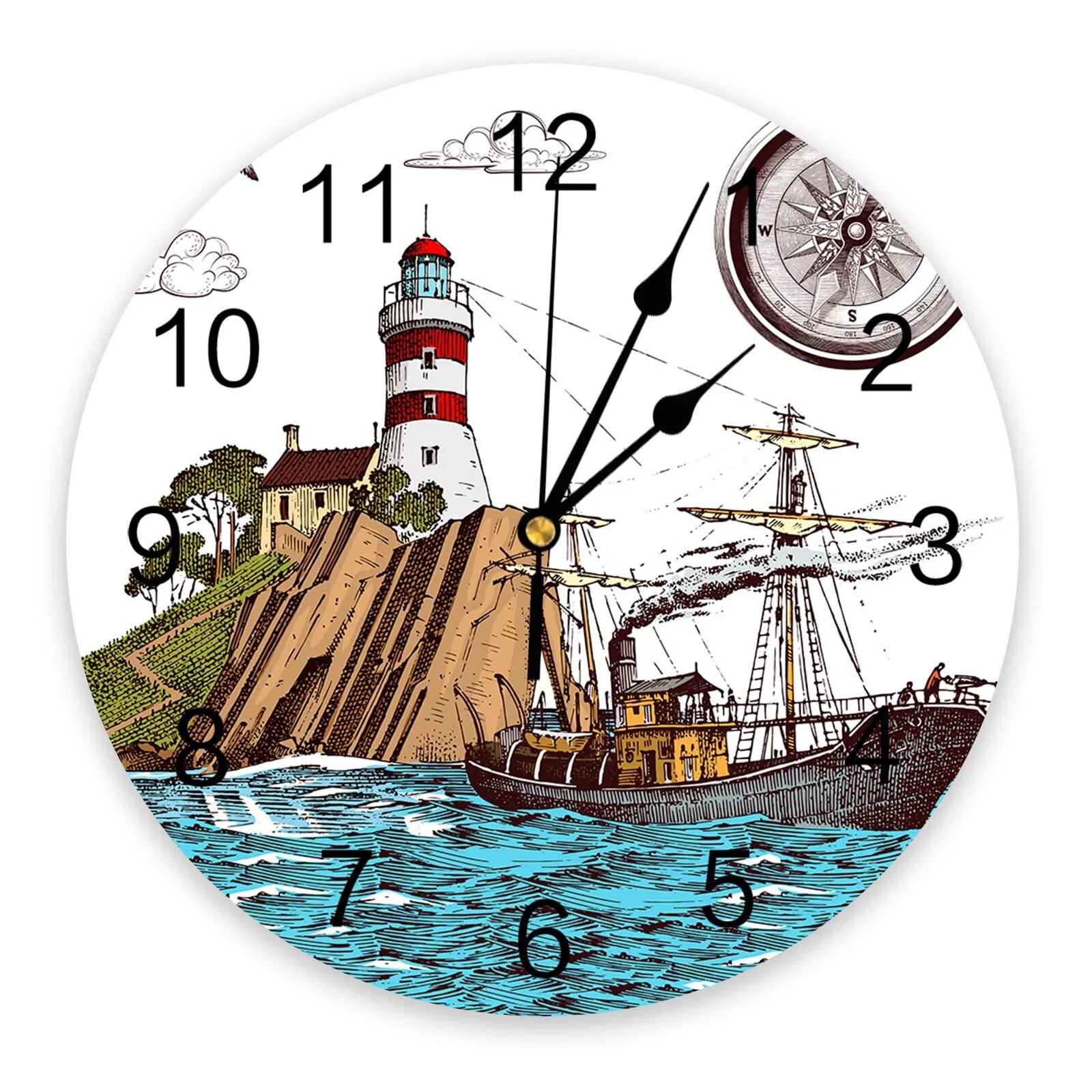 Sea Beach Sailing CloudsWall Clock Home Decor Bedroom Silent Wall ...