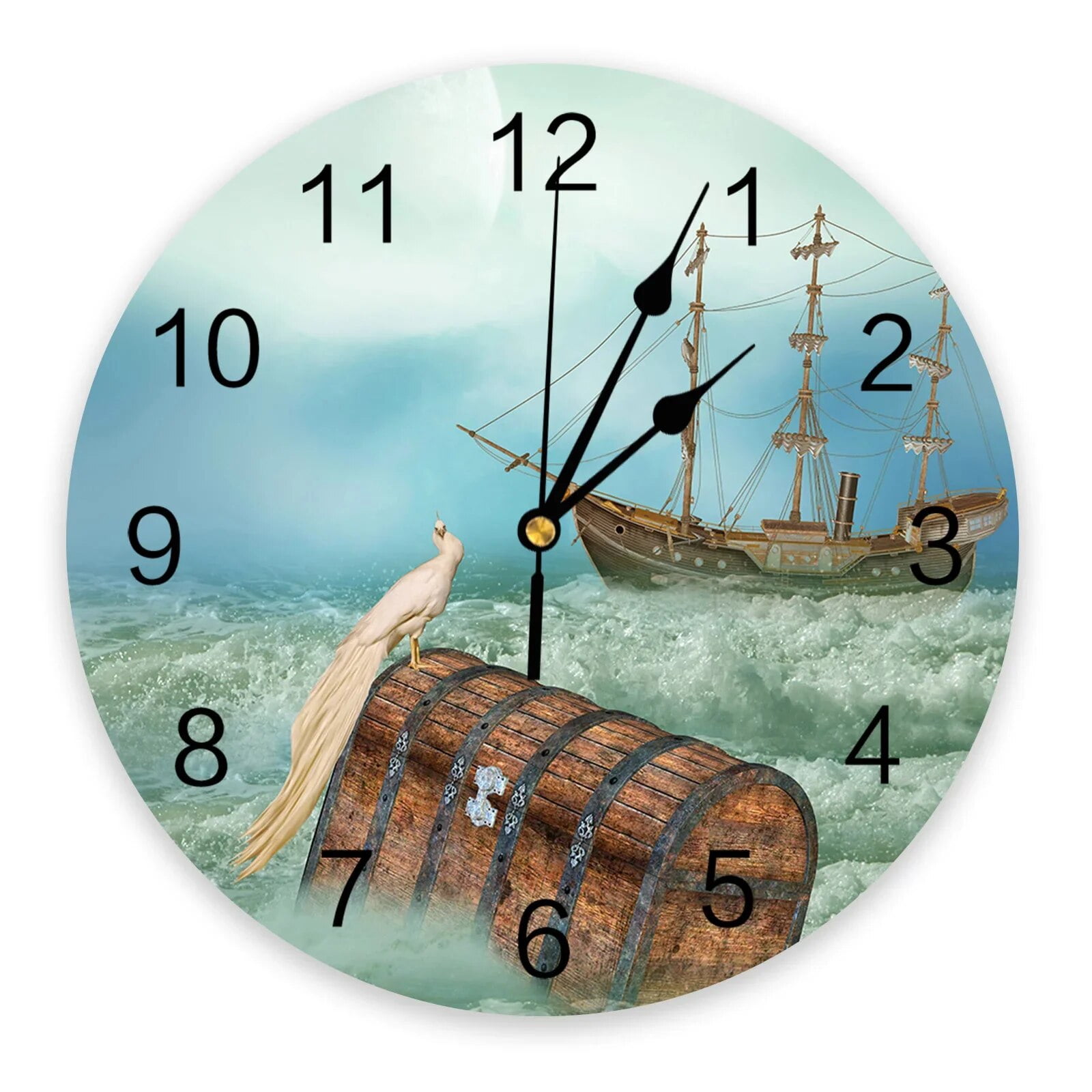 Sea Beach Sailing CloudsWall Clock Home Decor Bedroom Silent Wall ...