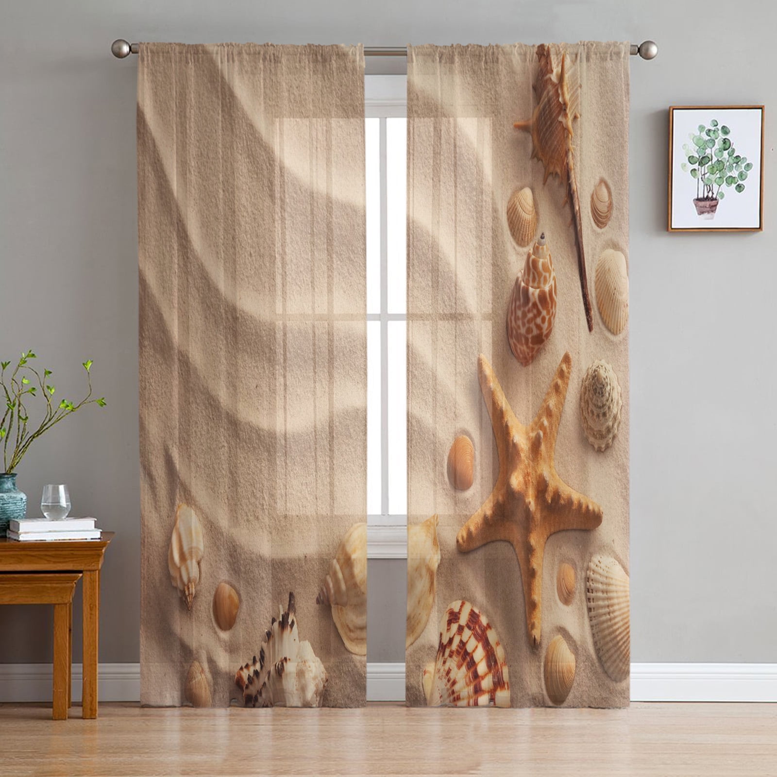 Sea Beach Shell Star Sheer Curtains for Living Room ration Window ...