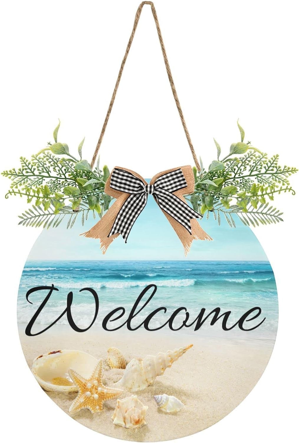 Sea Beach Starfish0 Welcome Sign for Front Door, Round Sign Hanging ...