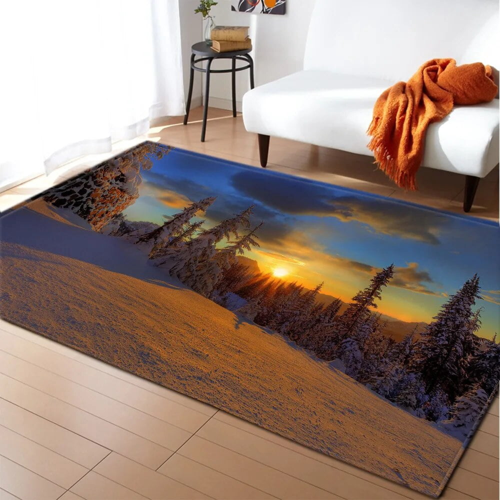 Sea Beach Tree Flower Pattern Carpet Home Hallway Bedside Children's ...